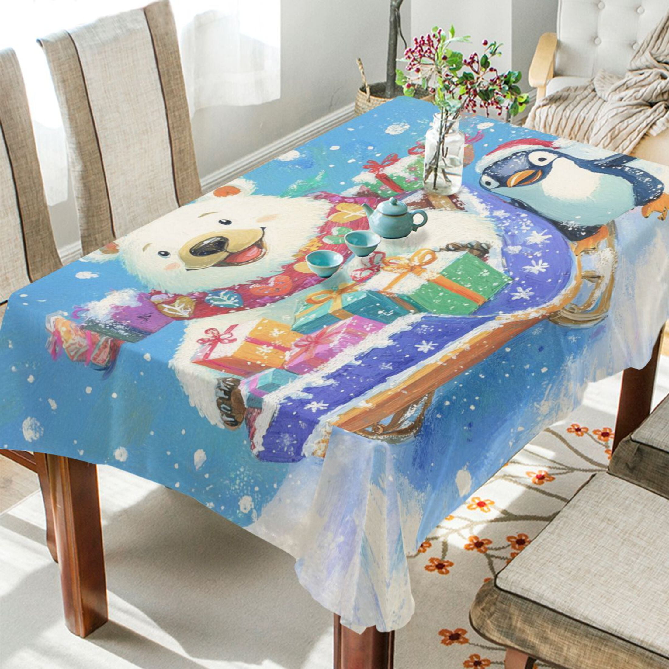 BZSMCE Square Tablecloth Polar Bear and Penguin Pattern Tableclothes ...