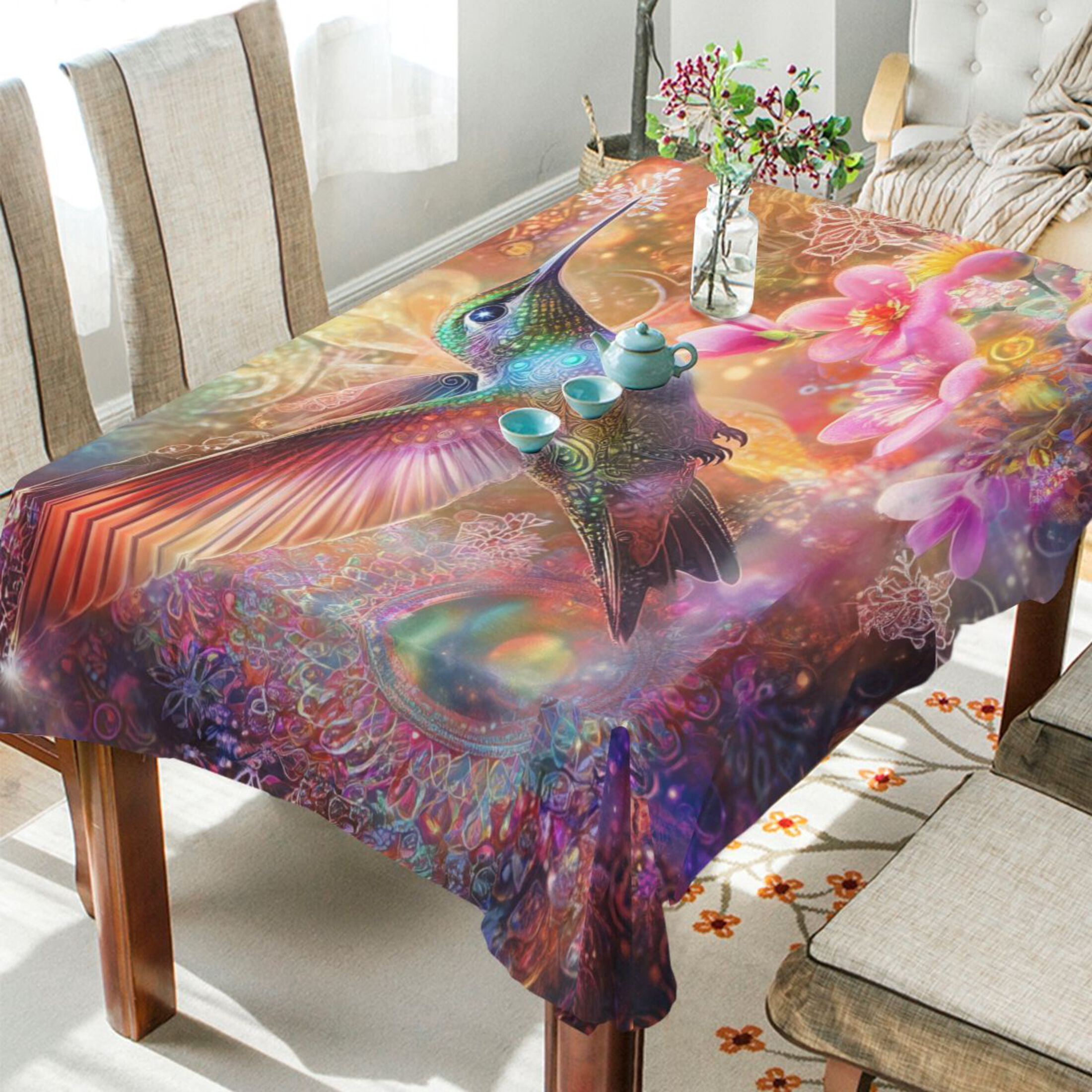 BZSMCE Square Tablecloth Radiant Hummingbird Whirl Pattern Tableclothes ...