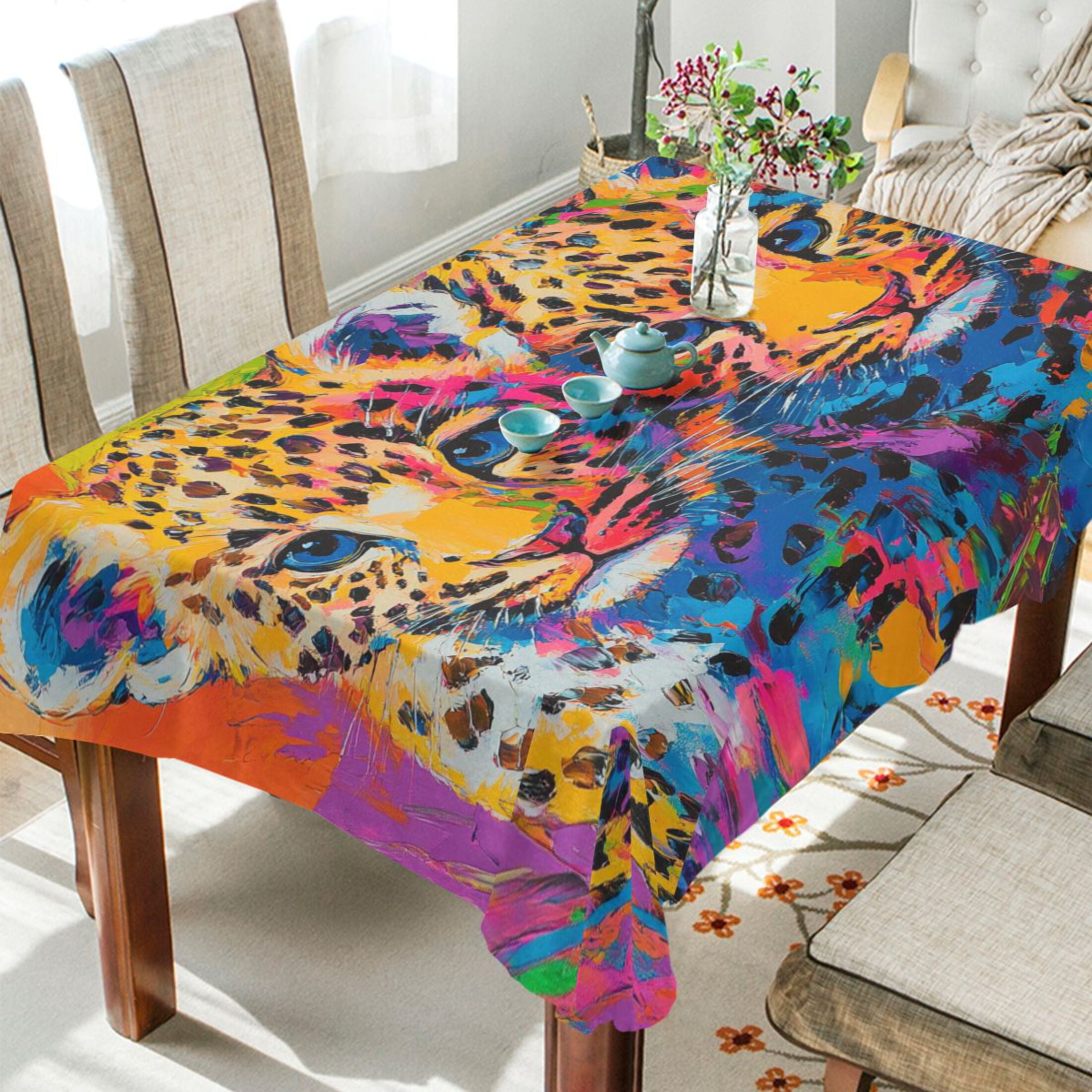 BZSMCE Square Tablecloth Radiant Leopard Twins Pattern Tableclothes ...