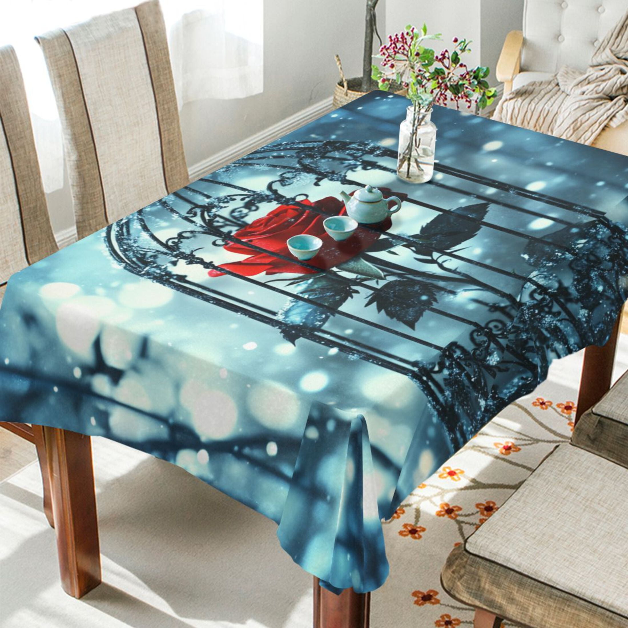 YAZAOO Square Tablecloth Red Rose Printing Pattern Tableclothes ...