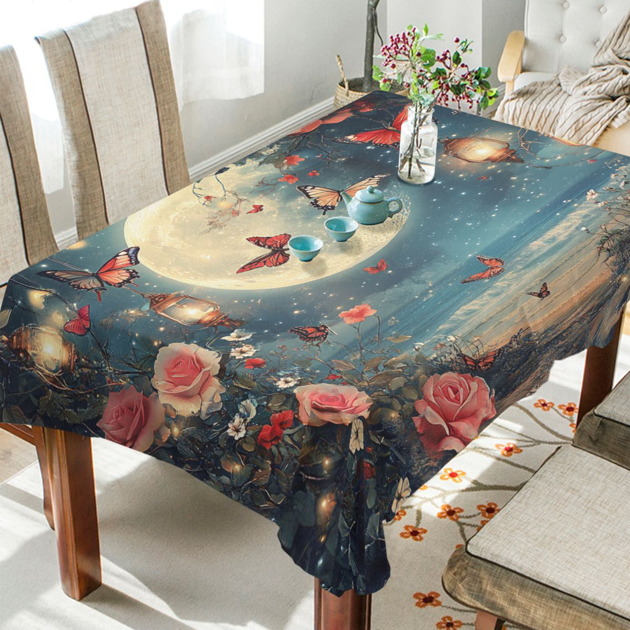 YAZAOO Square Tablecloth Seaside Gardens Pattern Tableclothes - Walmart.com