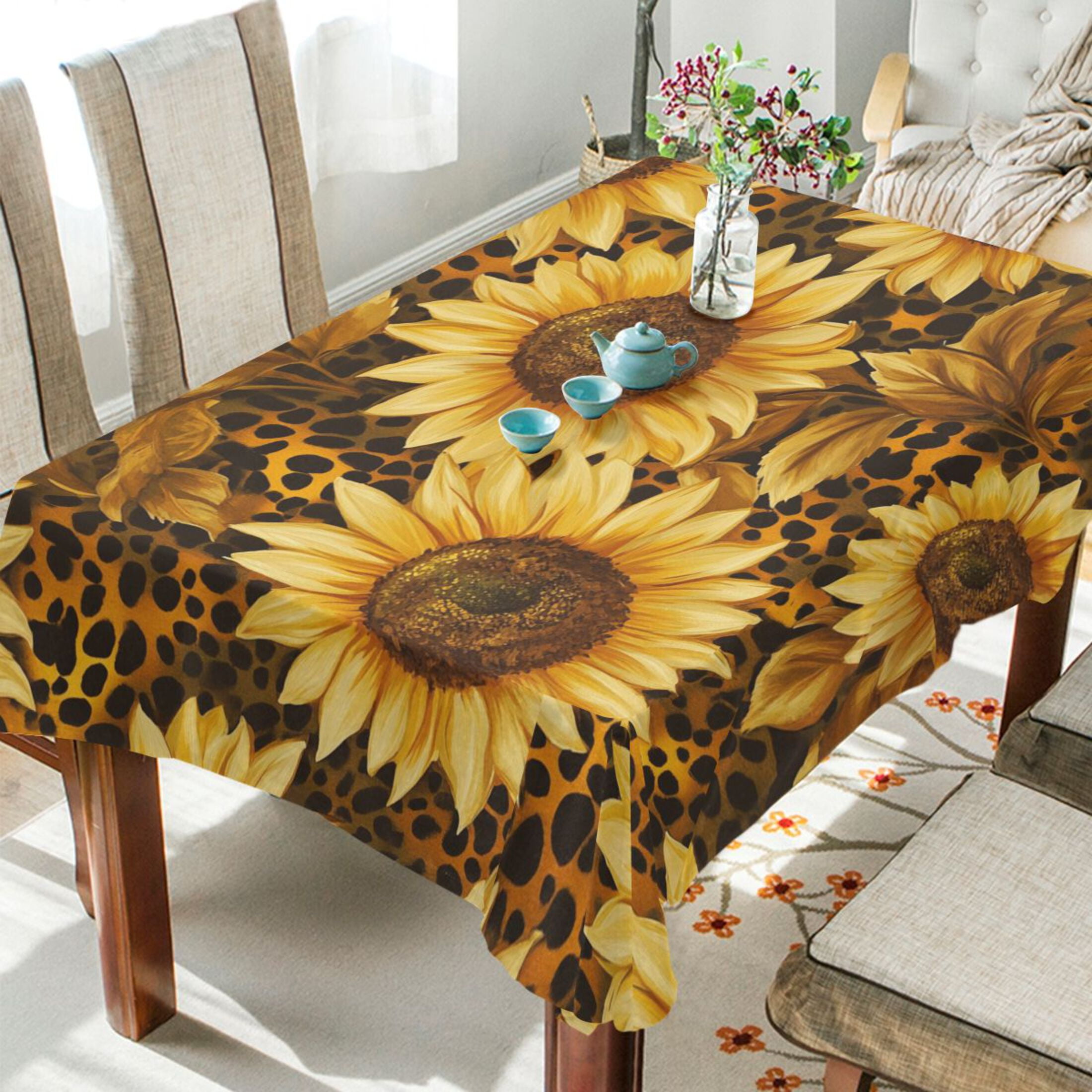BZSMCE Square Tablecloth Sunflower Serenade Pattern Tableclothes ...