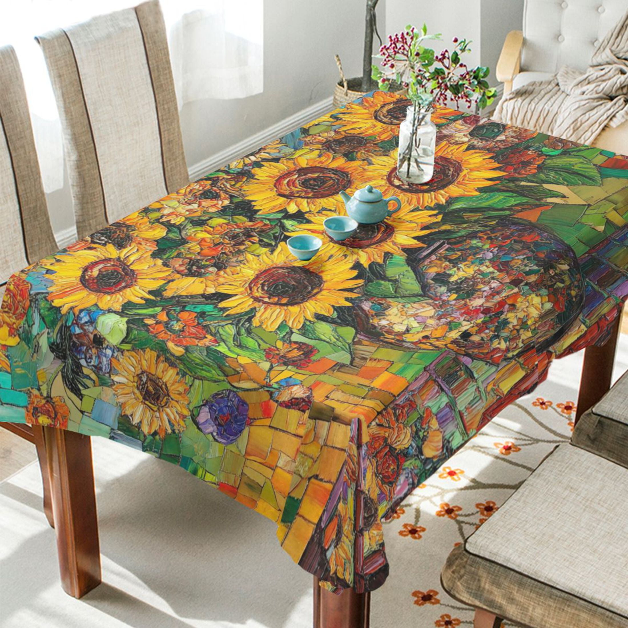 BZSMCE Square Tablecloth Sunflower Symphony Pattern Tableclothes ...