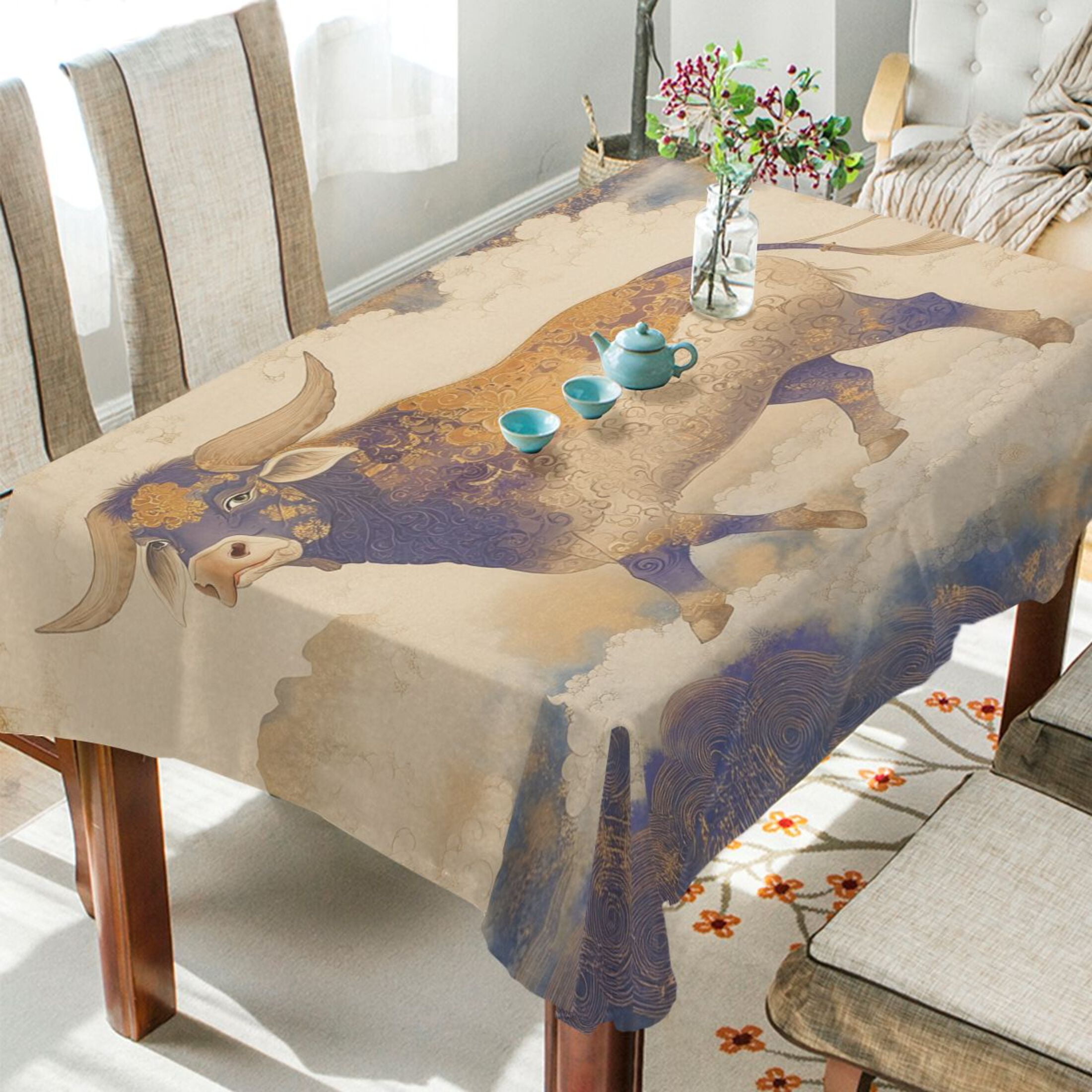 BZSMCE Square Tablecloth The Ethereal Bull Pattern Tableclothes ...