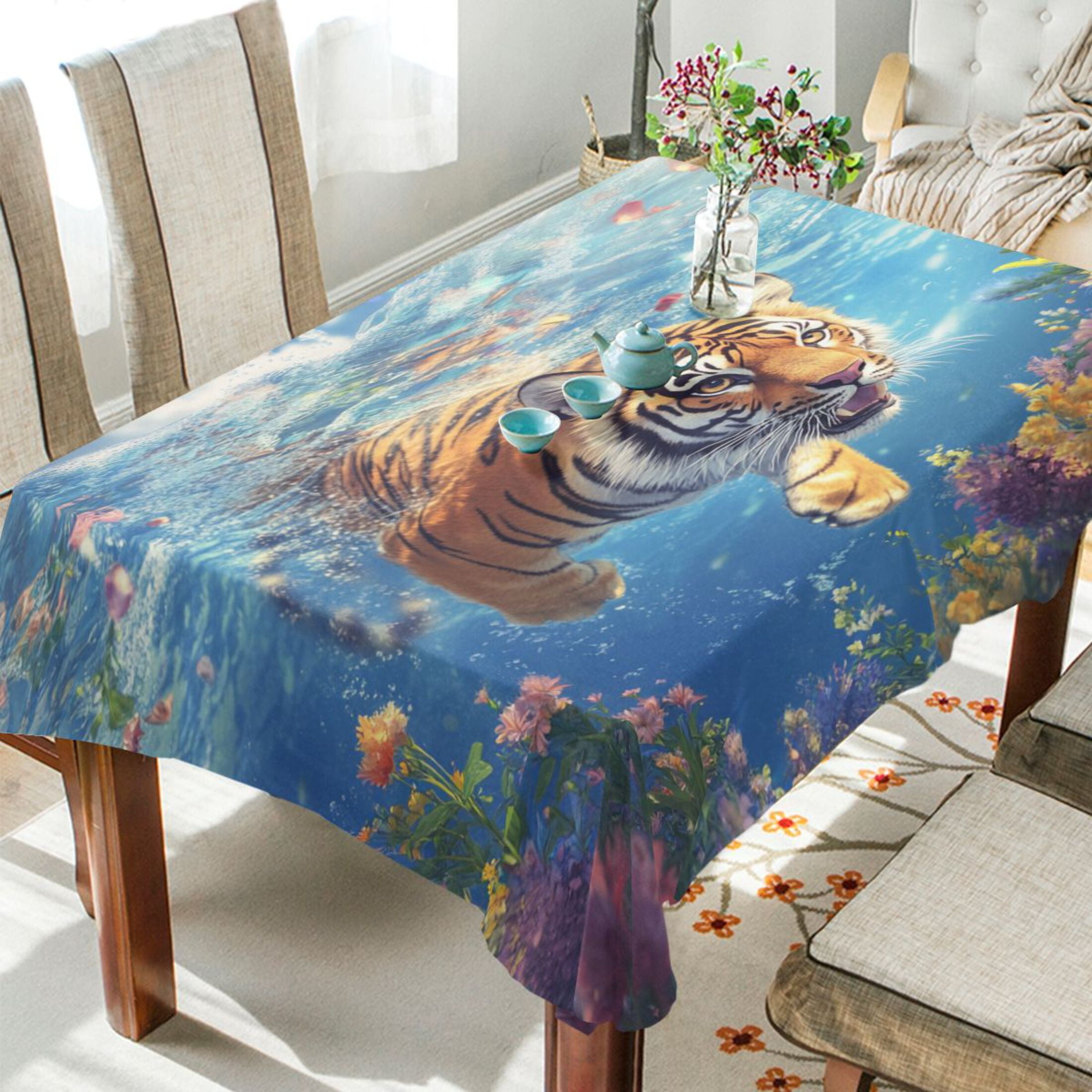 BZSMCE Square Tablecloth Tiger’s Floral Splash Pattern Tableclothes ...
