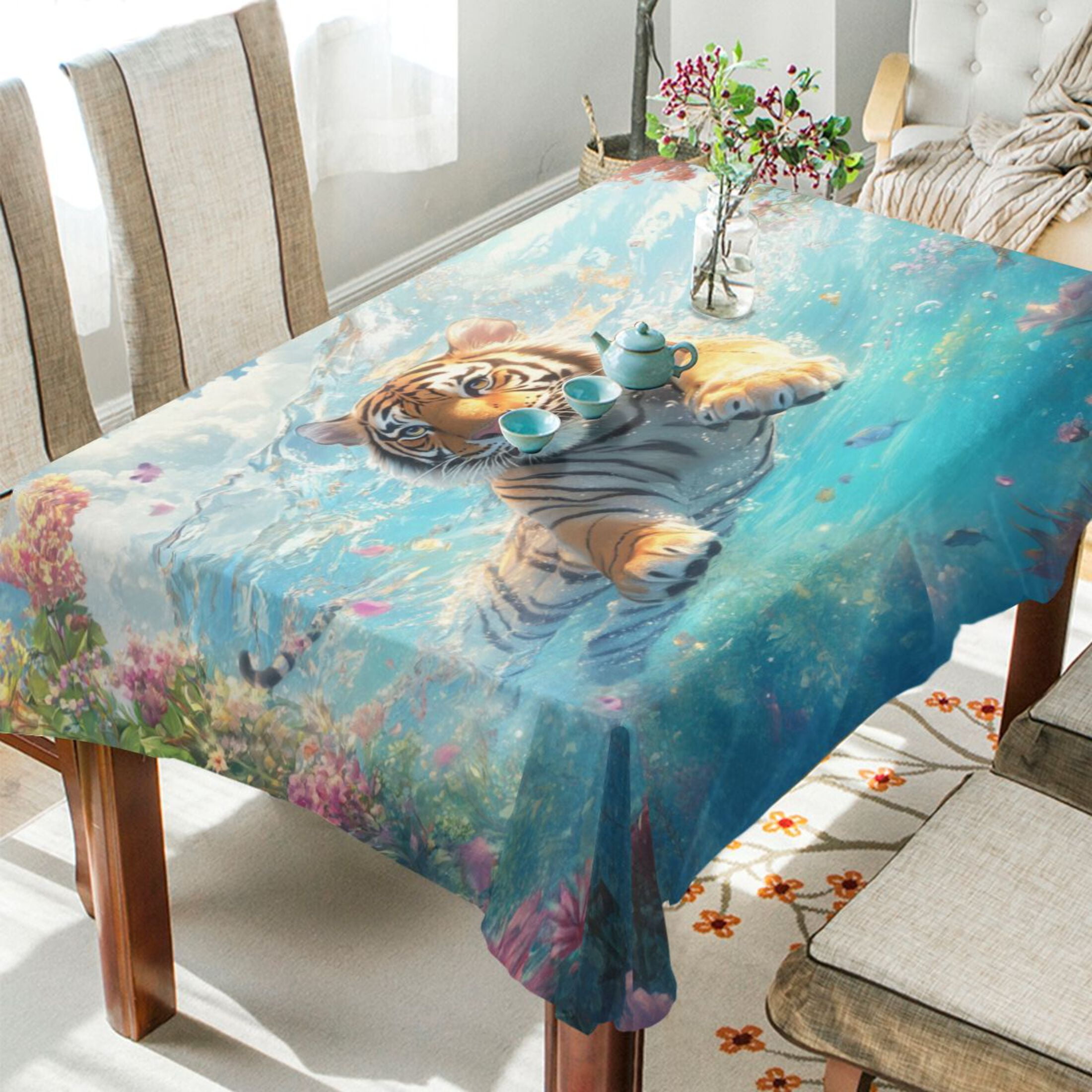 BZSMCE Square Tablecloth Tigers Splash Oasis Pattern Tableclothes ...