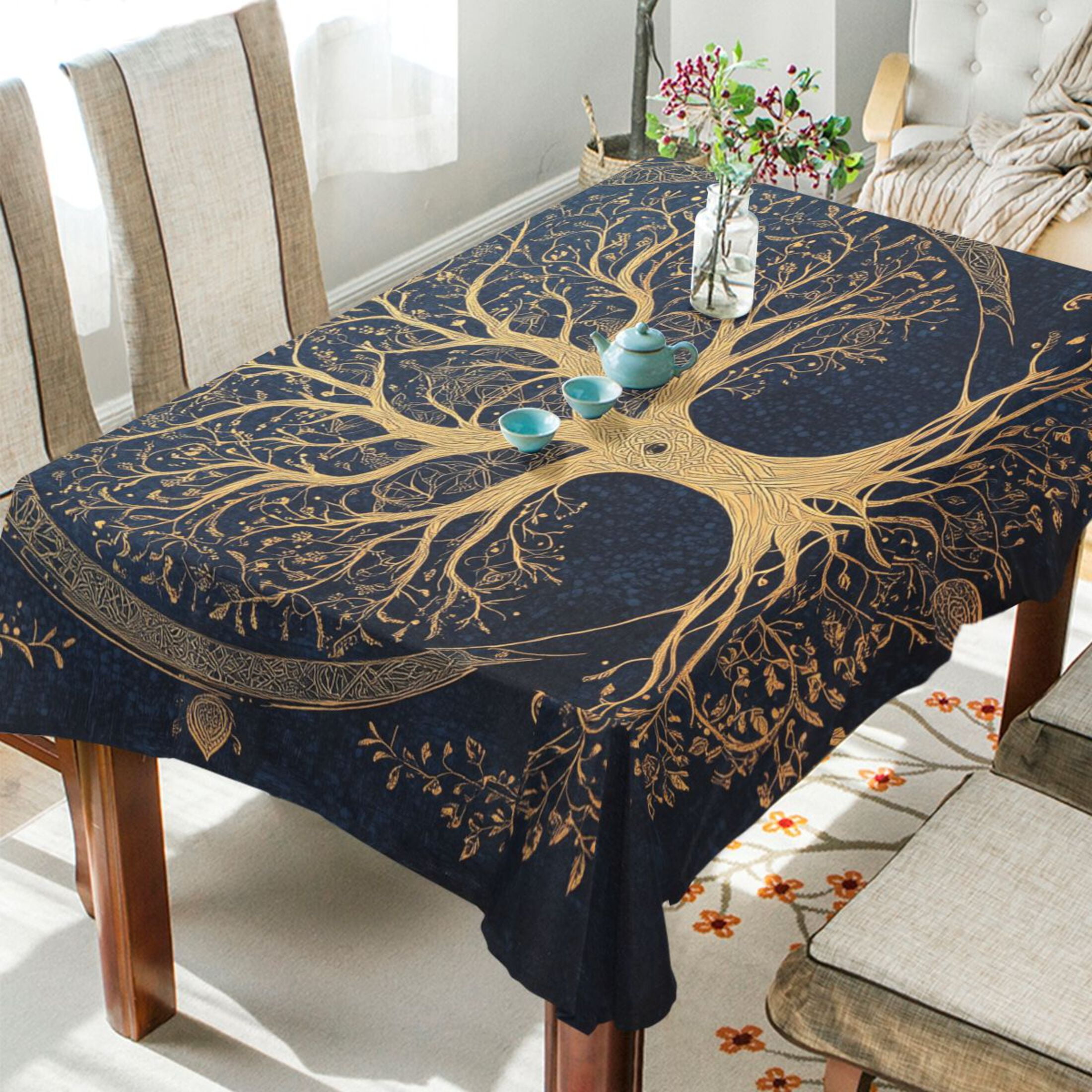BZSMCE Square Tablecloth Tree Of Life Mandala Pattern Tableclothes ...