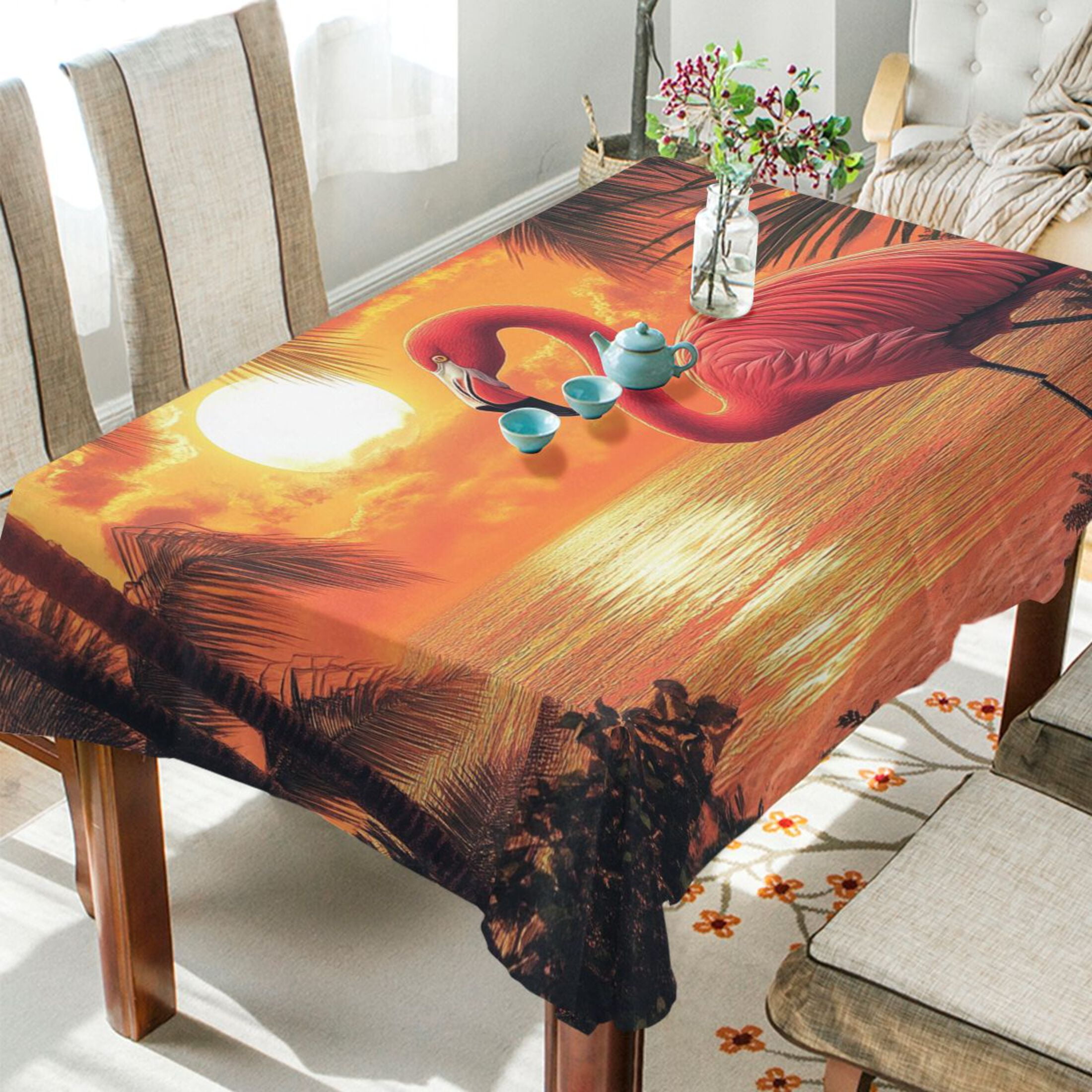 BZSMCE Square Tablecloth Tropical Sunset Serenade Pattern Tableclothes ...