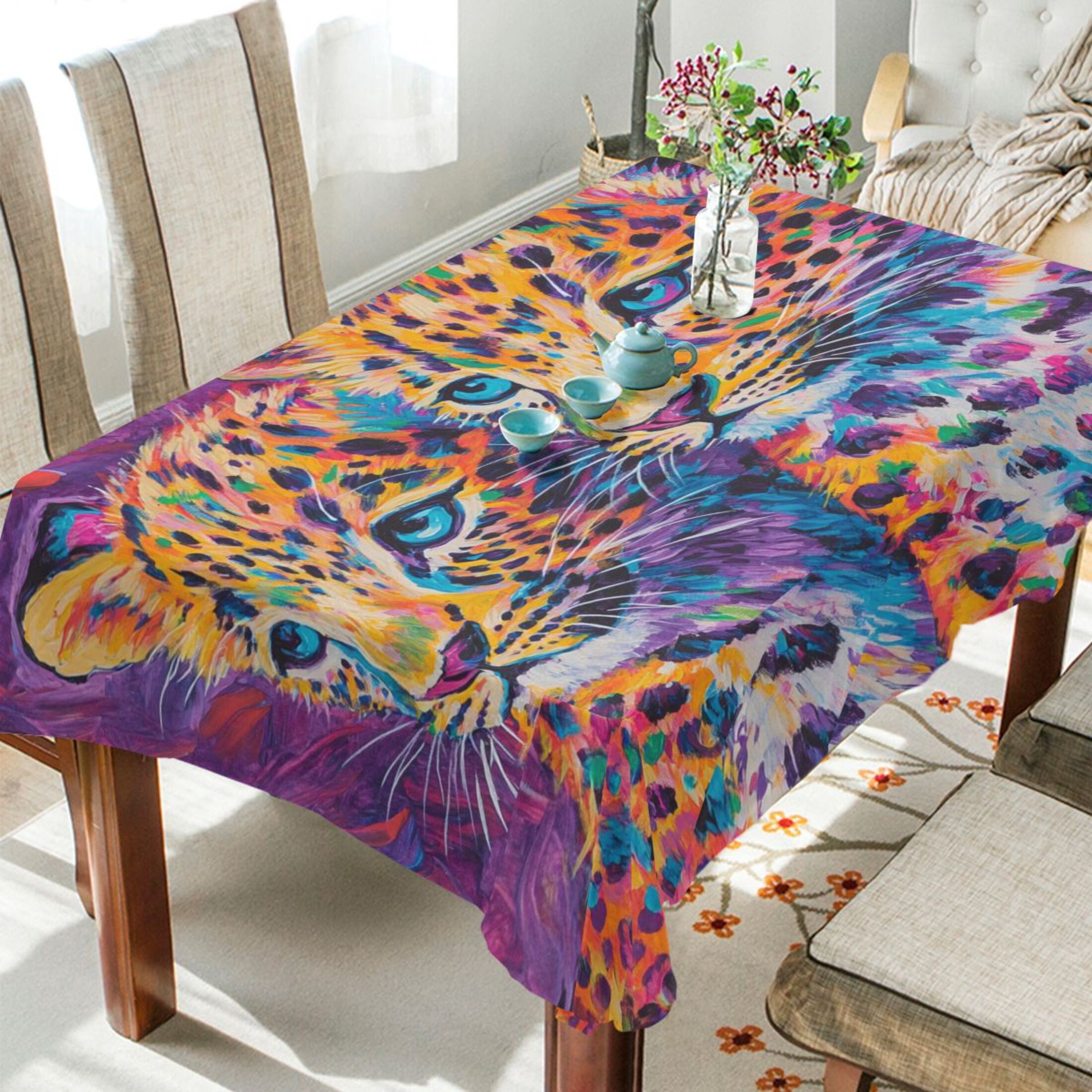 BZSMCE Square Tablecloth Vibrant Leopard Duo Pattern Tableclothes ...