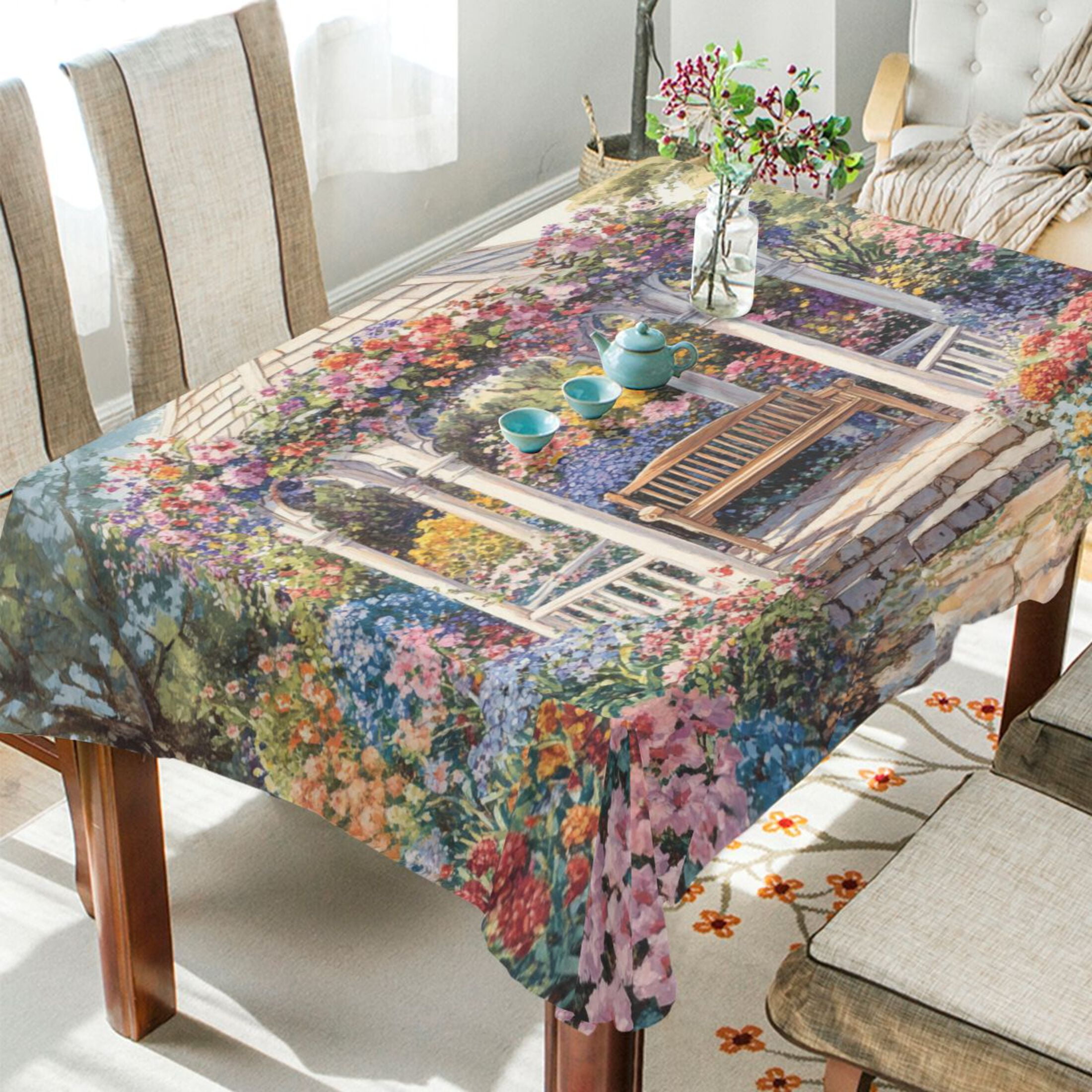 YAZAOO Square Tablecloth Victorian Gazebo Painting Pattern Tableclothes ...