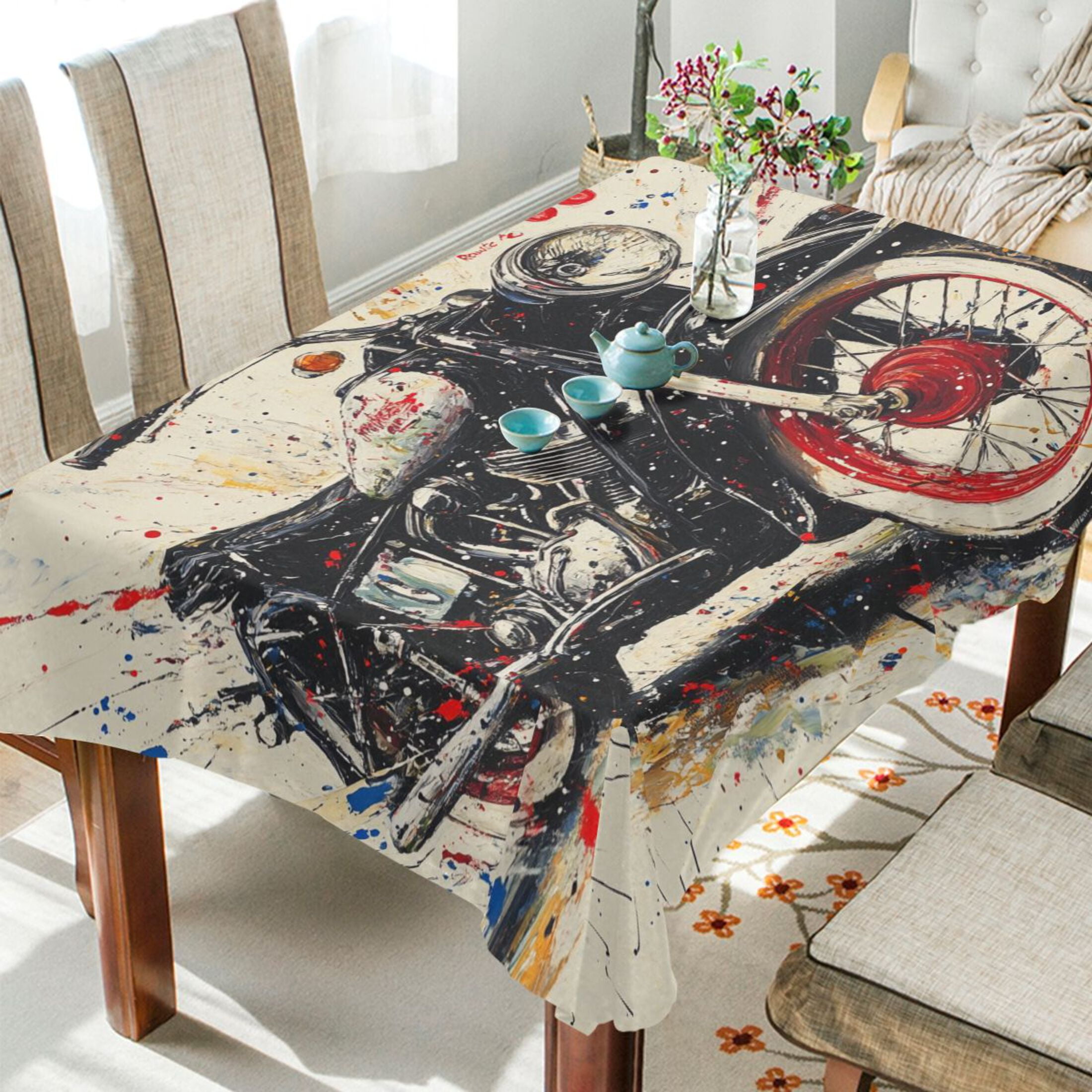 YAZAOO Square Tablecloth Watercolor Motorcycle Pattern Tableclothes ...