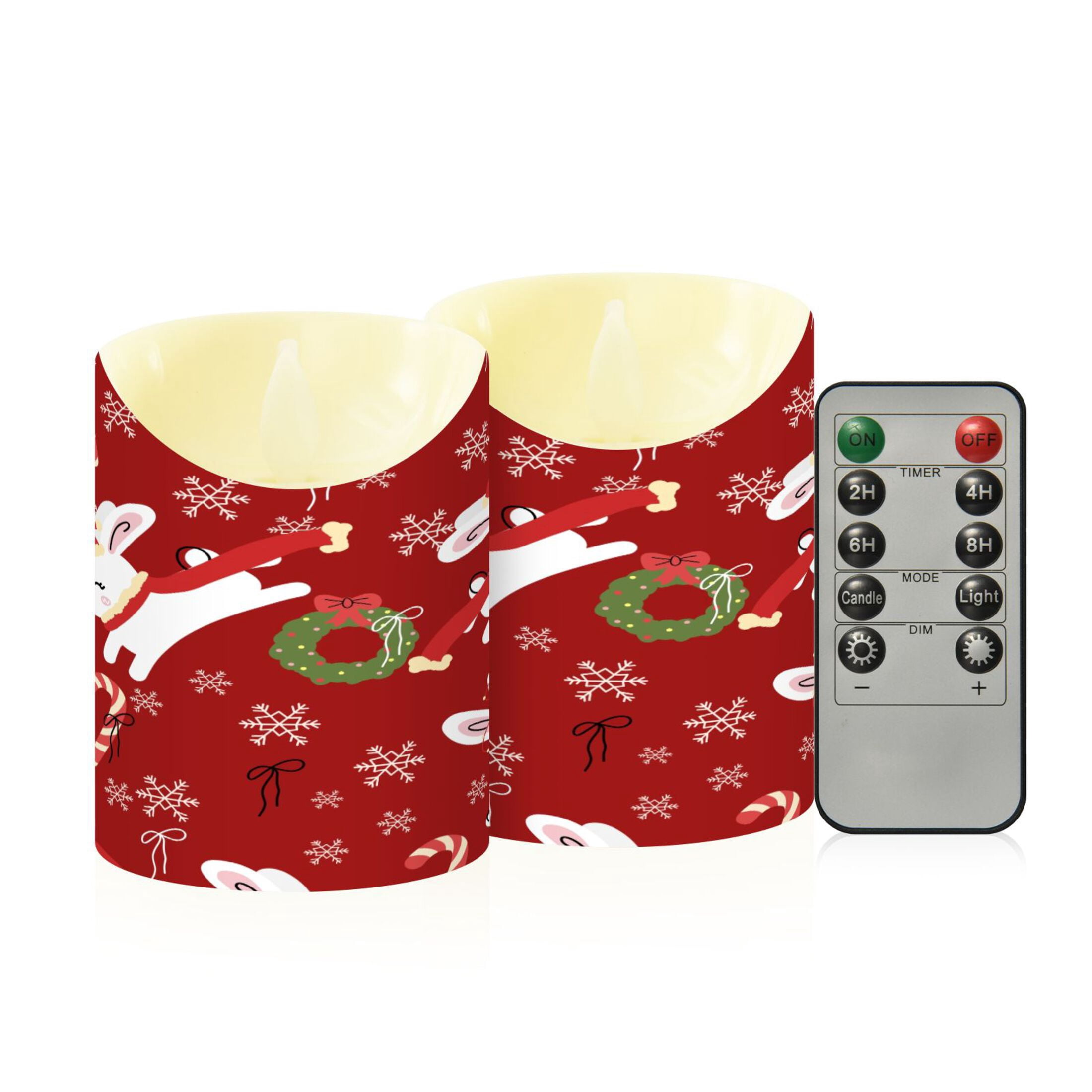 BZSMCE Stained Glass Christmas Wreath Rabbit Pattern Flameless LED ...