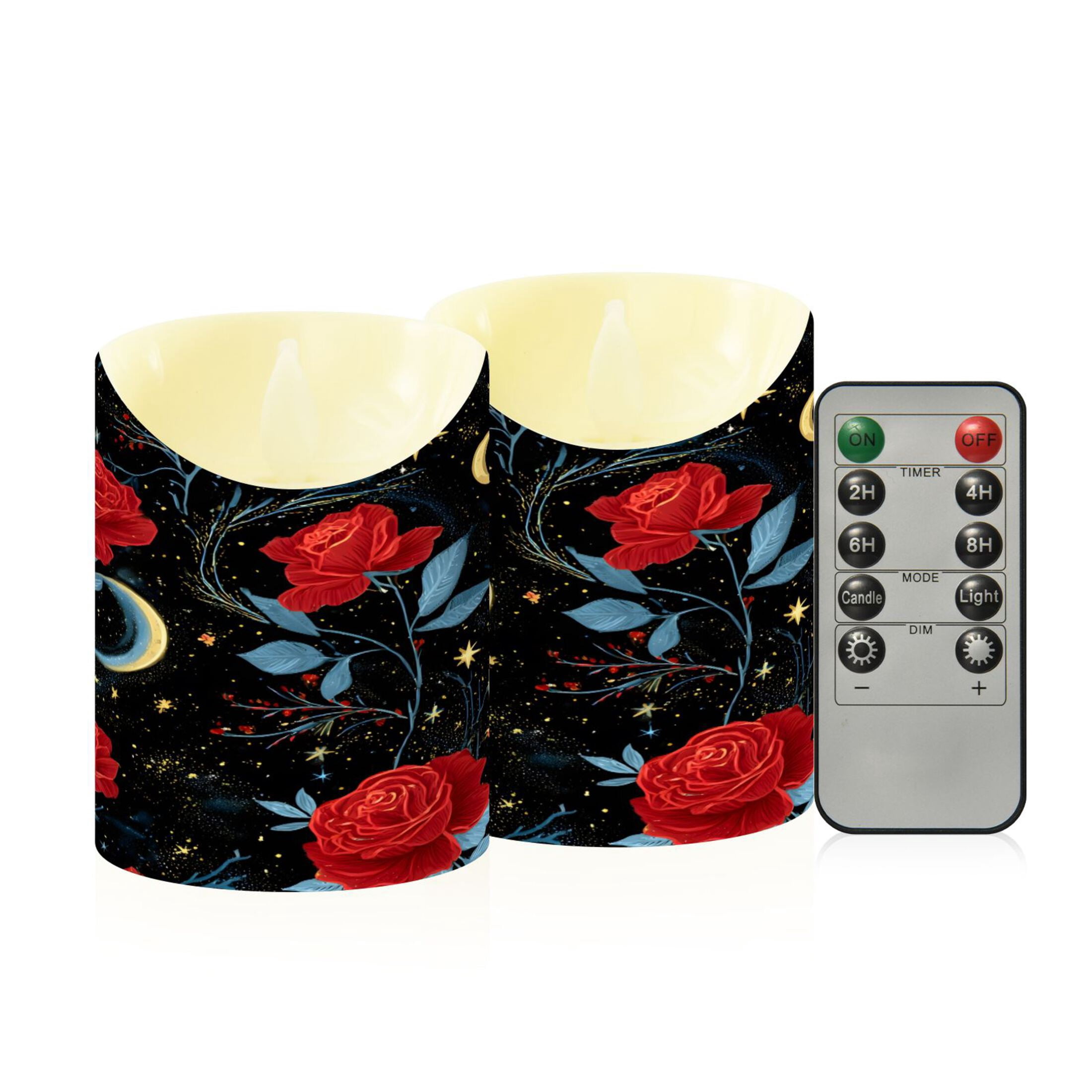 BZSMCE Stained Glass Red Rose Pattern Flameless LED Candles 2 Pack ...