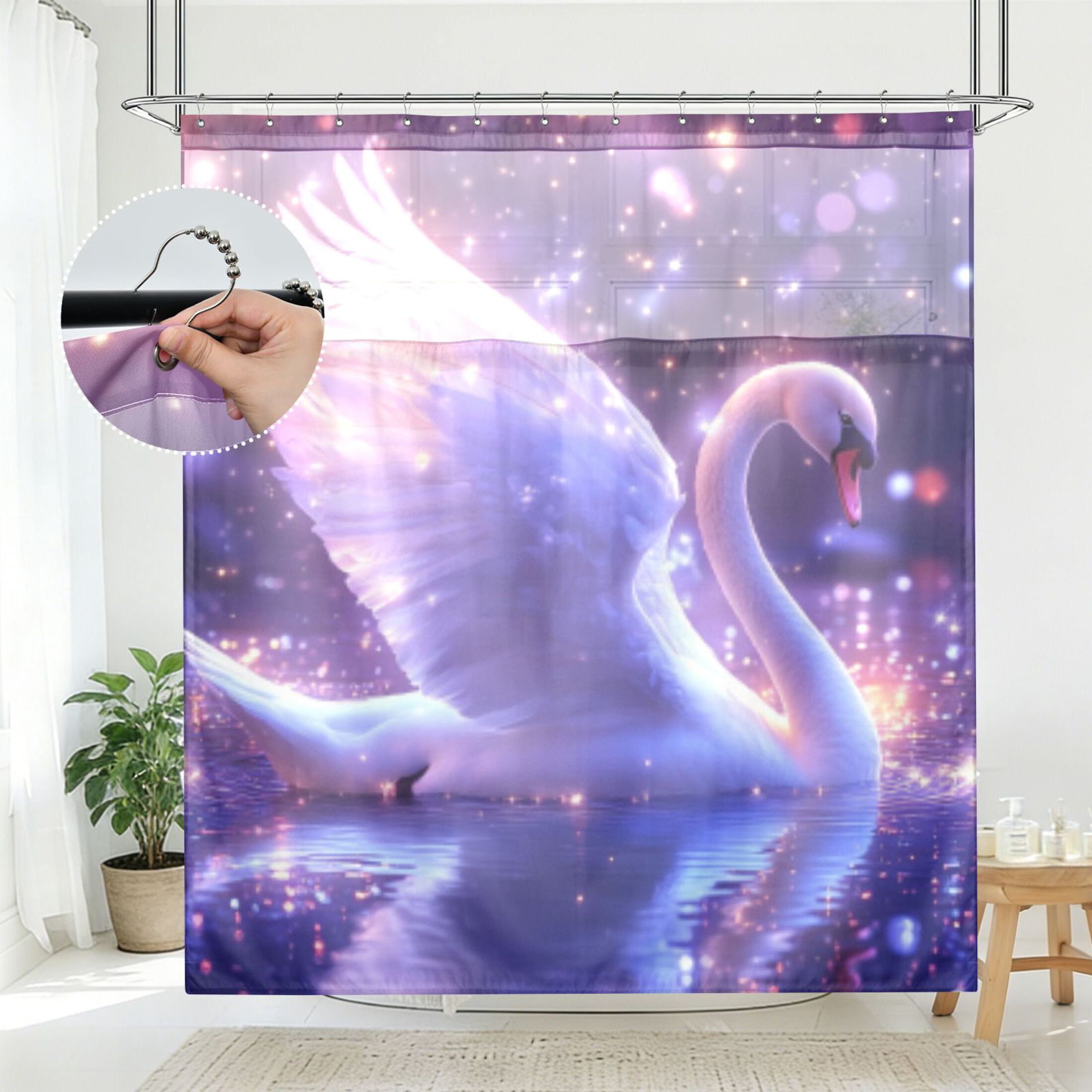 BZSMCE Starry Elegance Pattern Bathroom Shower Curtain Set with Hooks ...
