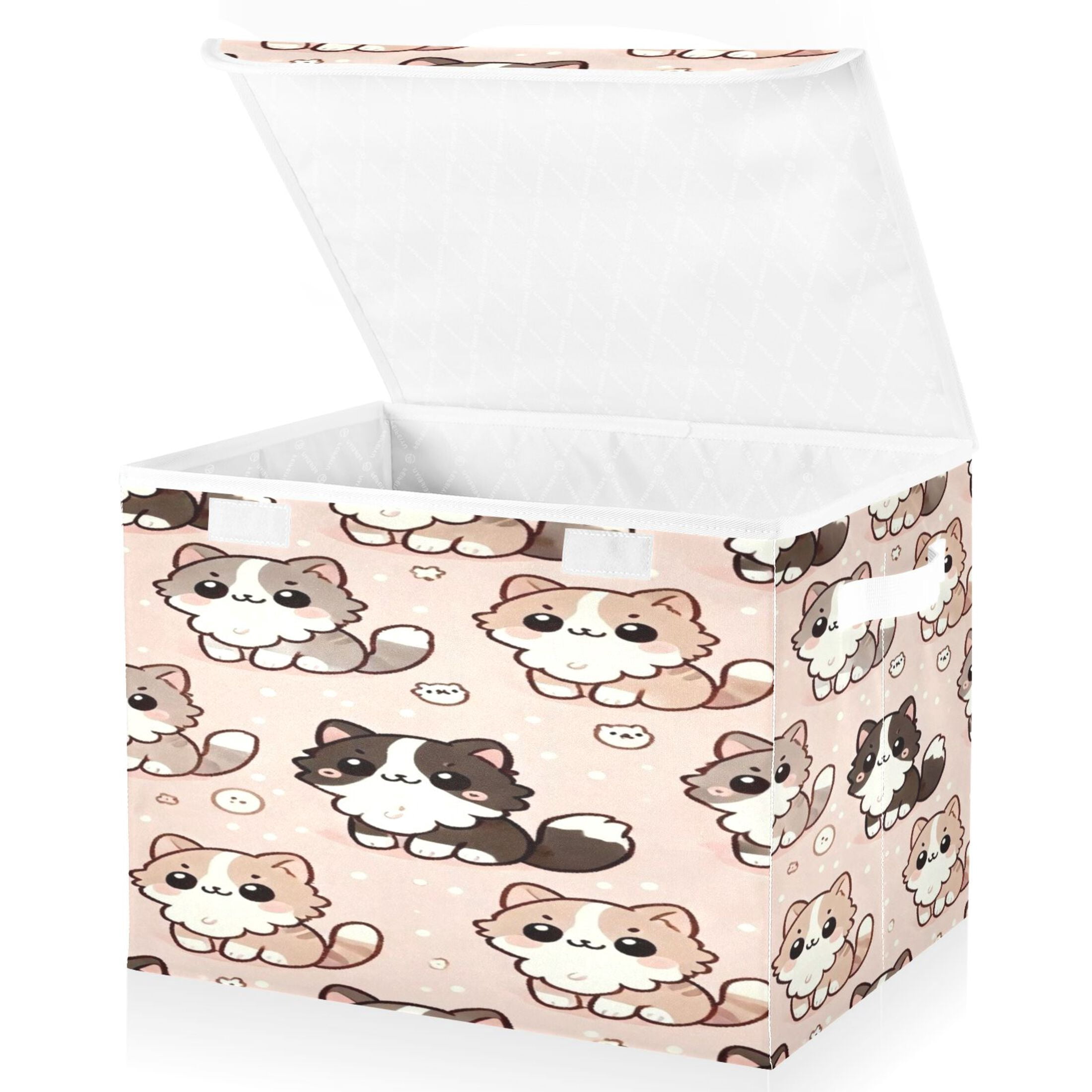 BZSMCE Storage Bin Cube Organizer Basket with Flip-Top Lid Furry Kitten ...