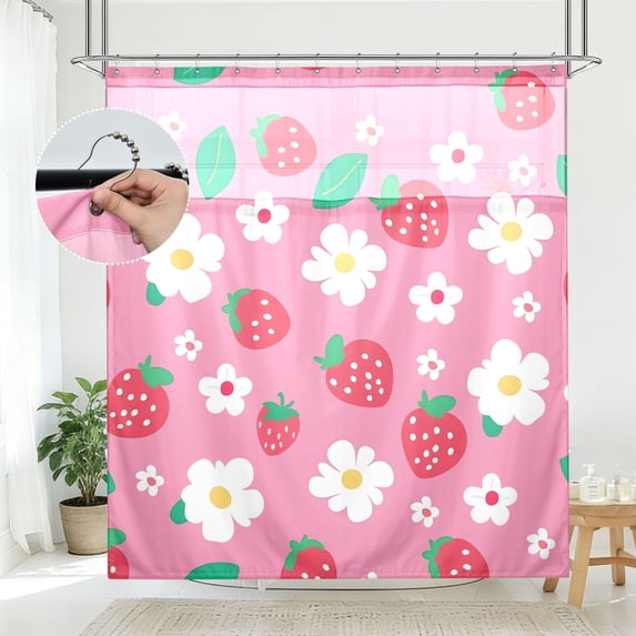 BZSMCE Strawberry White Flower Pattern Pattern Bathroom Shower Curtain ...