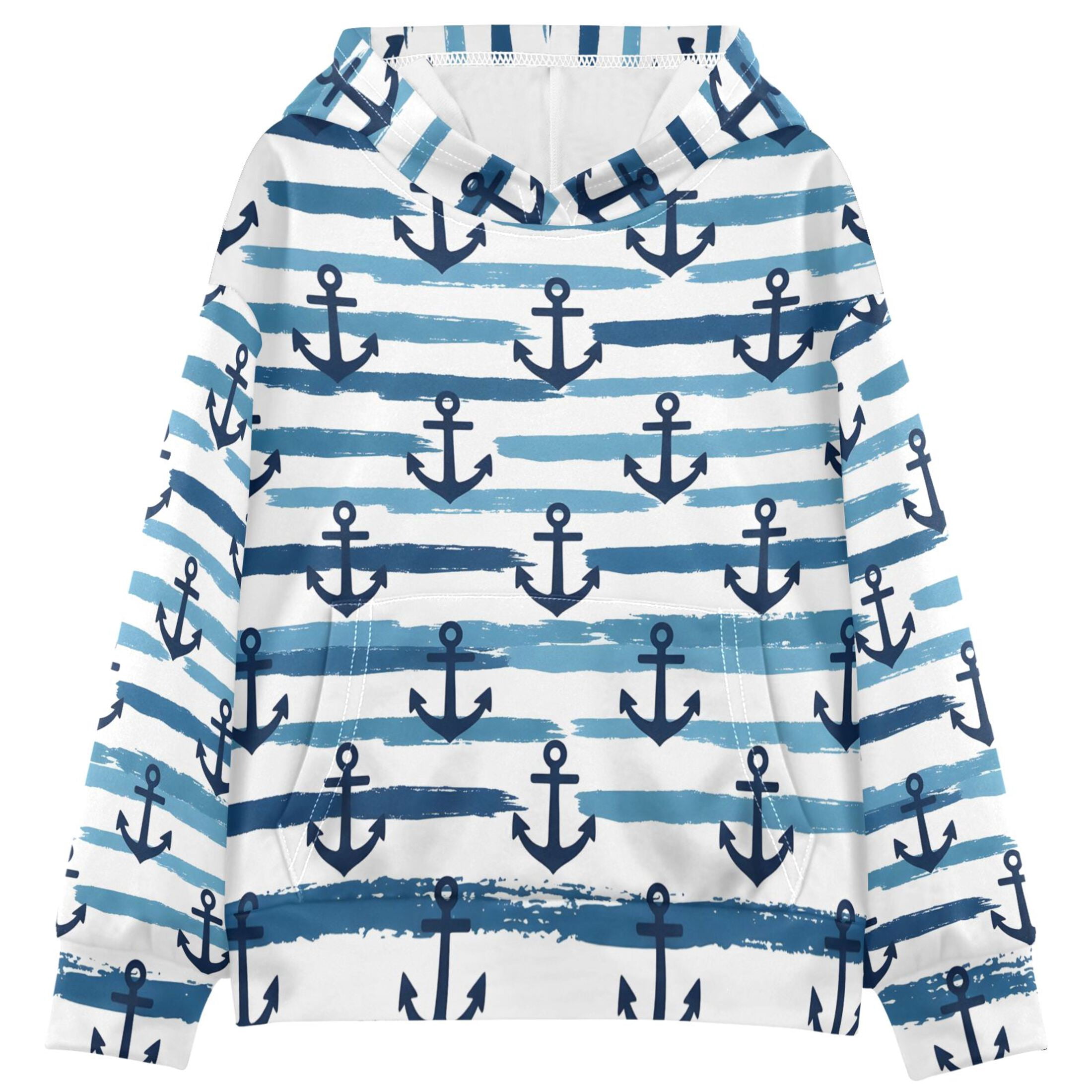 BZSMCE Striped Anchor Pattern Print Hoodie Casual Pullover Sweatshirt ...