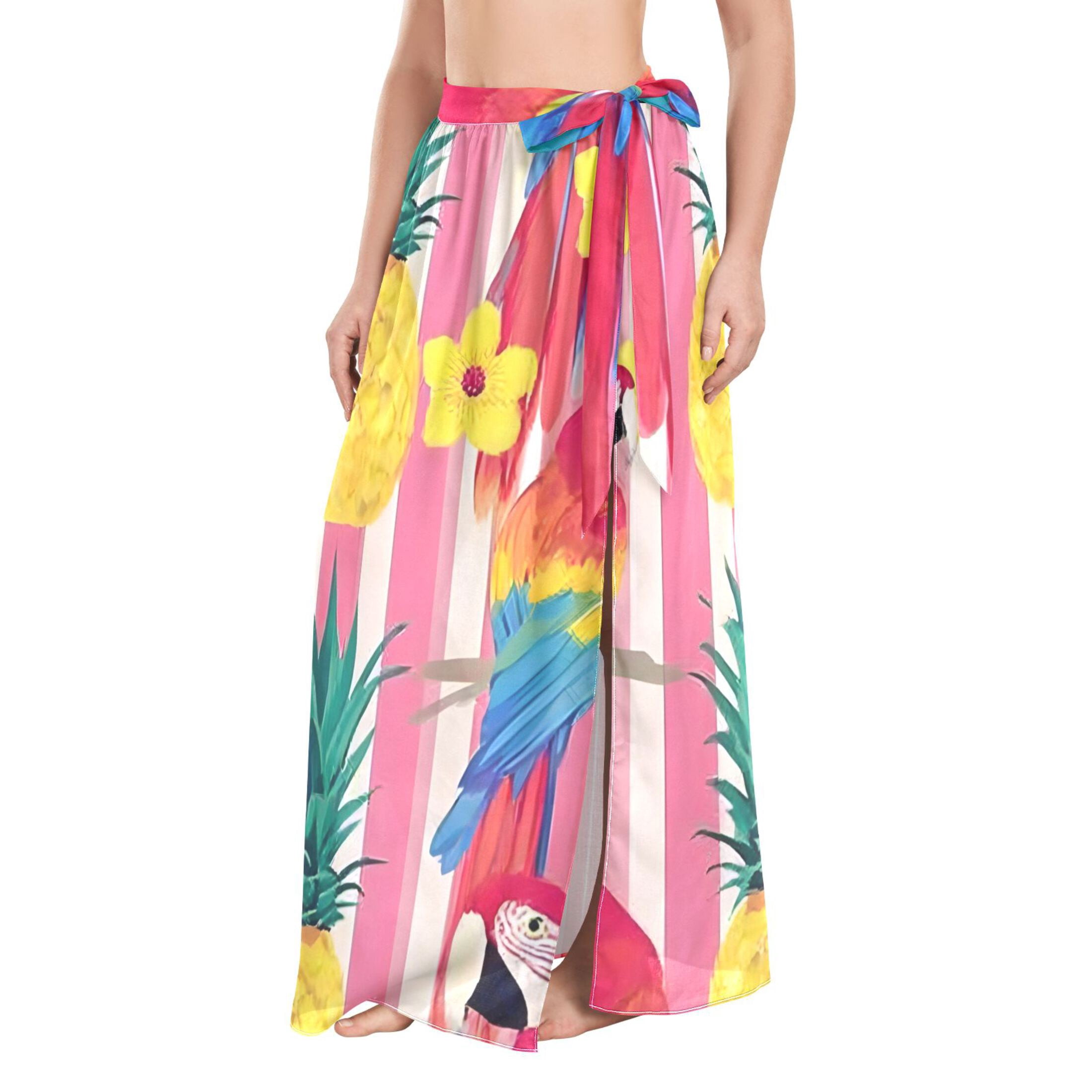 BZSMCE Striped Parrot Pattern Maxi Cover-Up Skirt, Lightweight Quick ...