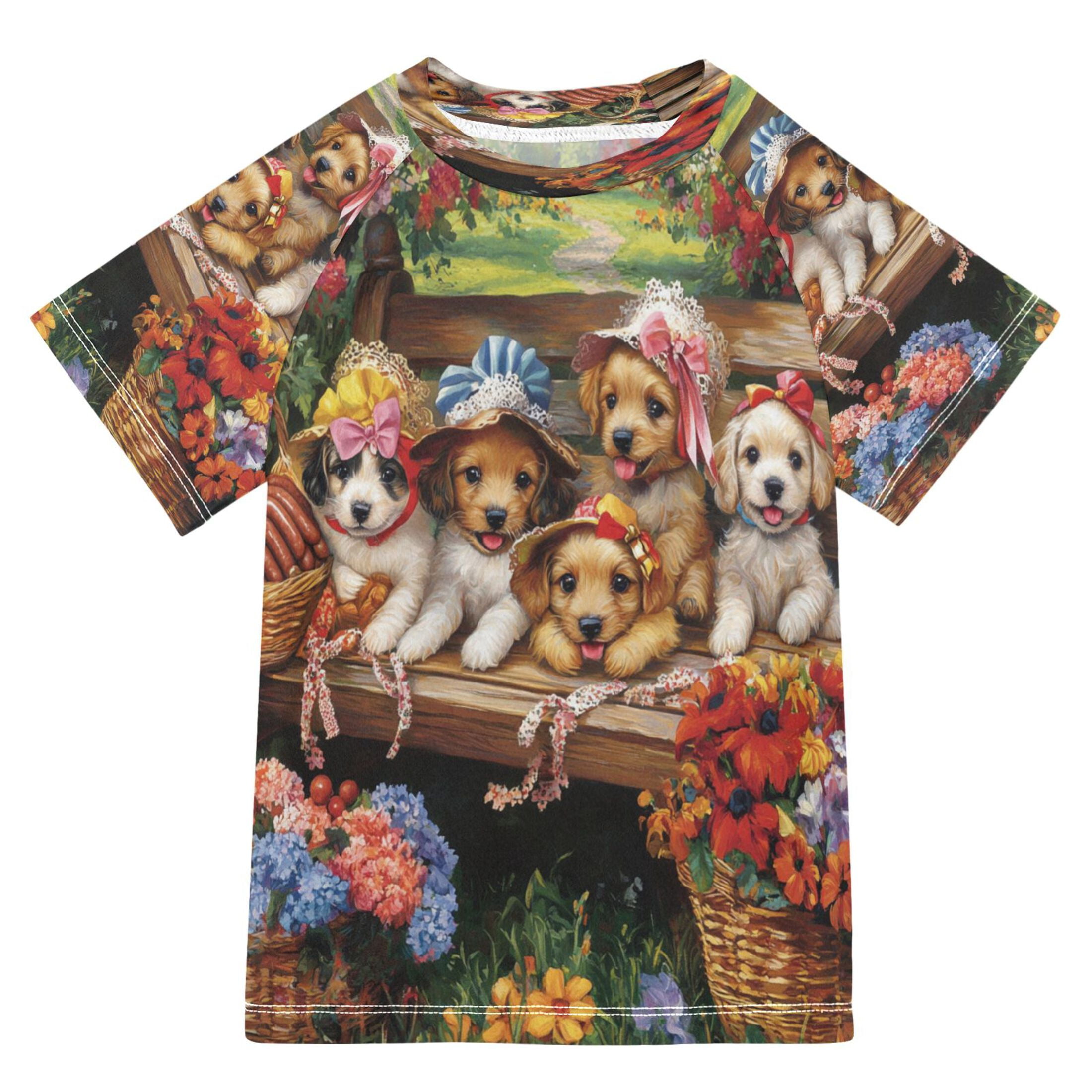BZSMCE Summer T-shirt Sunscreen Blossom Buddies on A Bench Pattern Swim ...