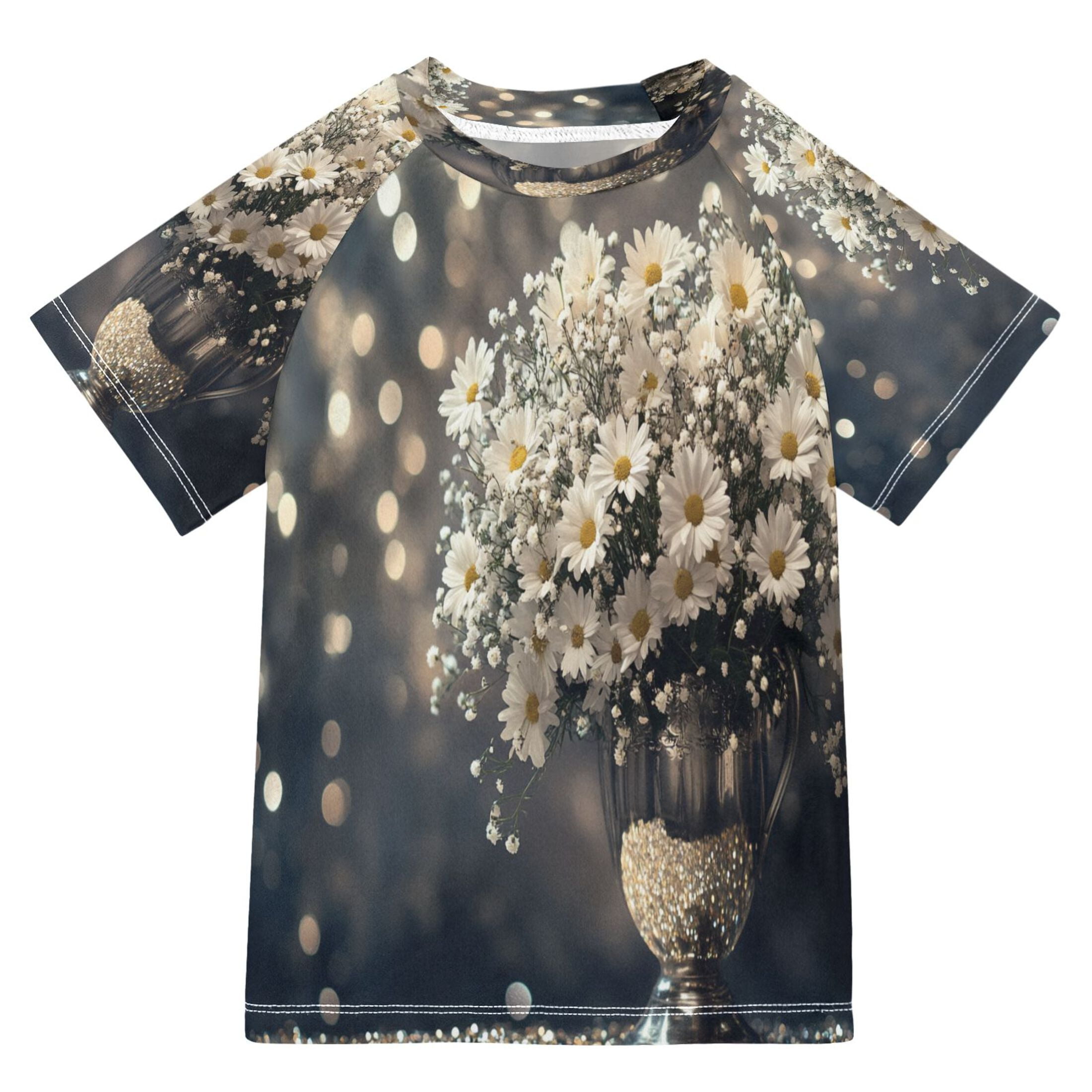 BZSMCE Summer T-shirt Sunscreen Bouquet Of Daisies in Vase Pattern Swim ...