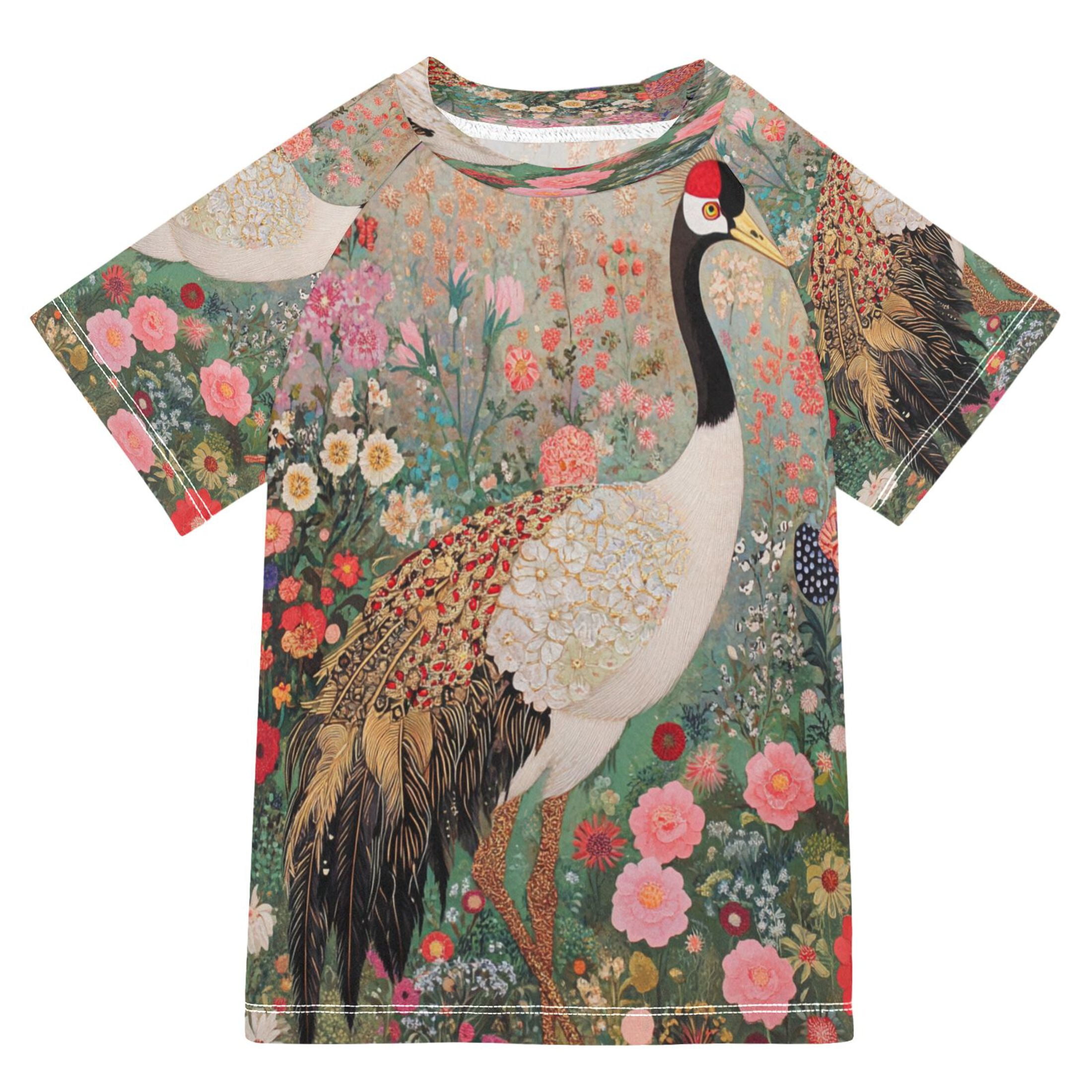 BZSMCE Summer T-shirt Sunscreen Crane in Floral Garde Pattern Swim Tops ...