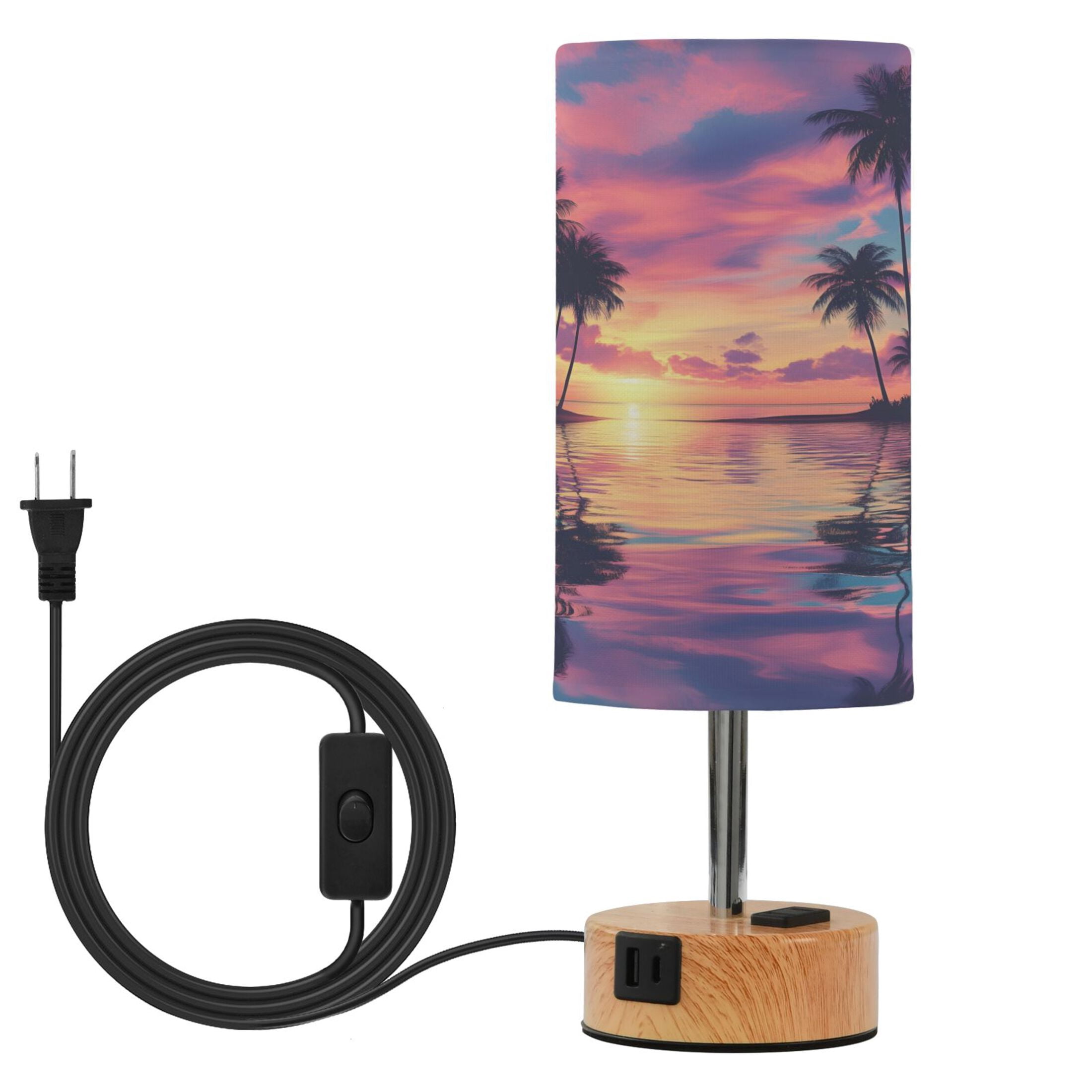 BZSMCE Sunset Landscape Printed 3 Color Touch Control Table Lamp Linen ...