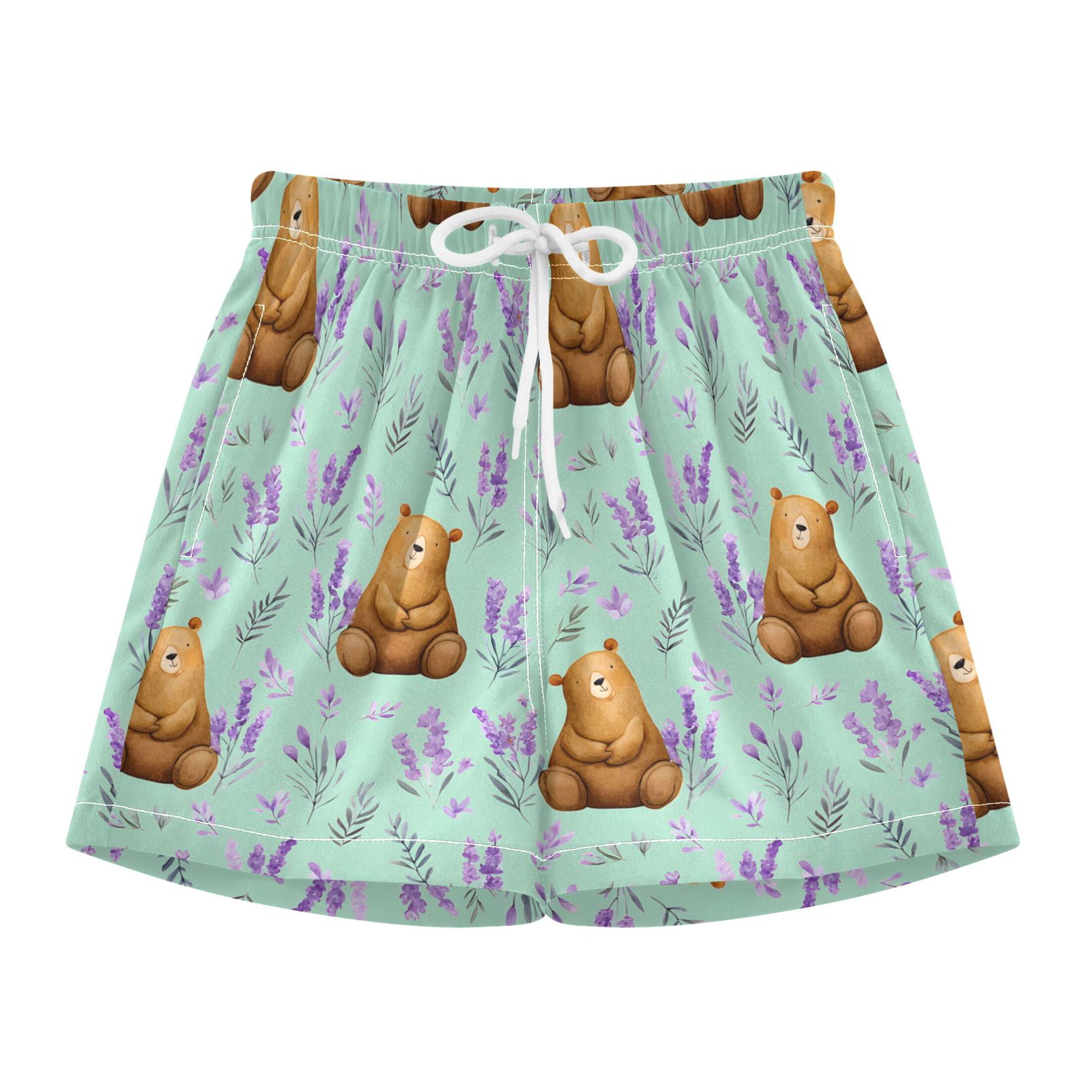 BZSMCE Swim Shorts Bear Lavender Pattern For Quick-Dry Shorts With Anti ...