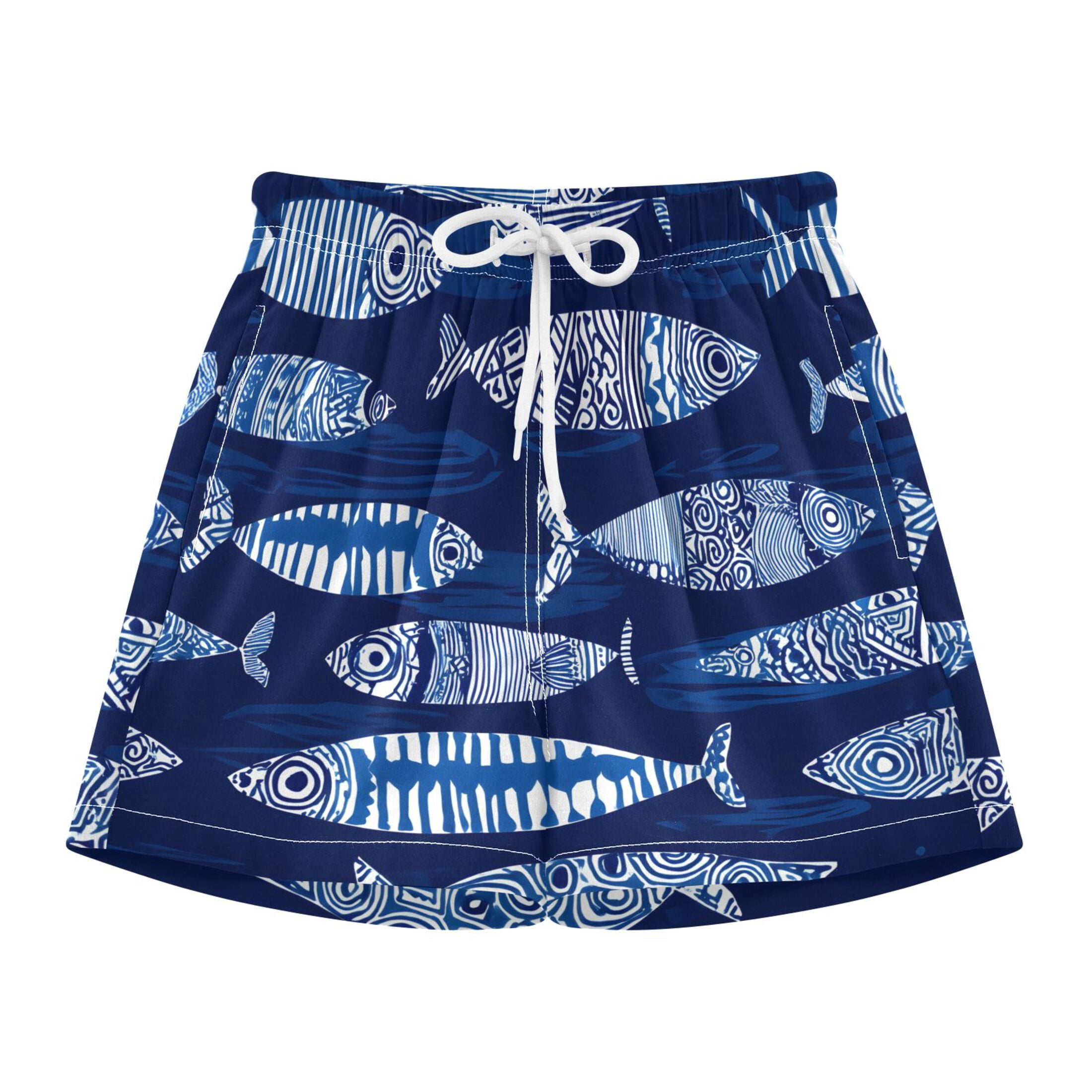 BZSMCE Swim Shorts Blue Abstract Fish Pattern For Quick-Dry Shorts With ...