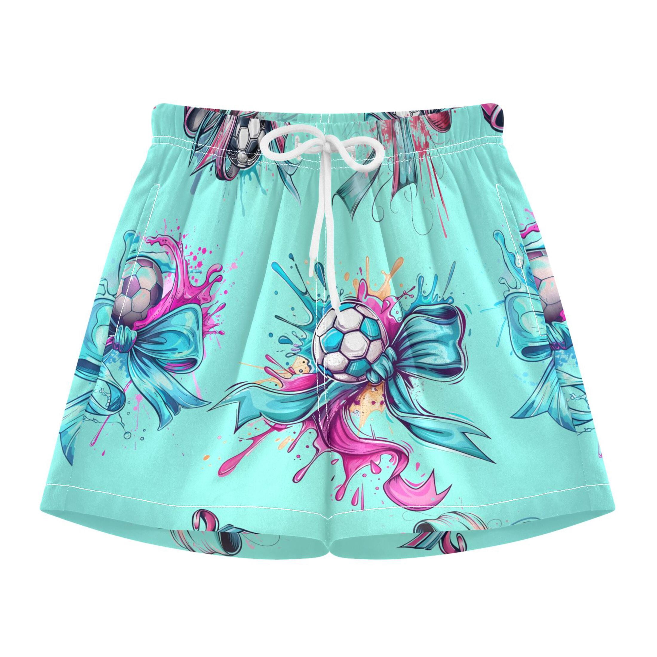 BZSMCE Swim Shorts Bow Soccer Ball Watercolor Pattern For Quick-Dry ...