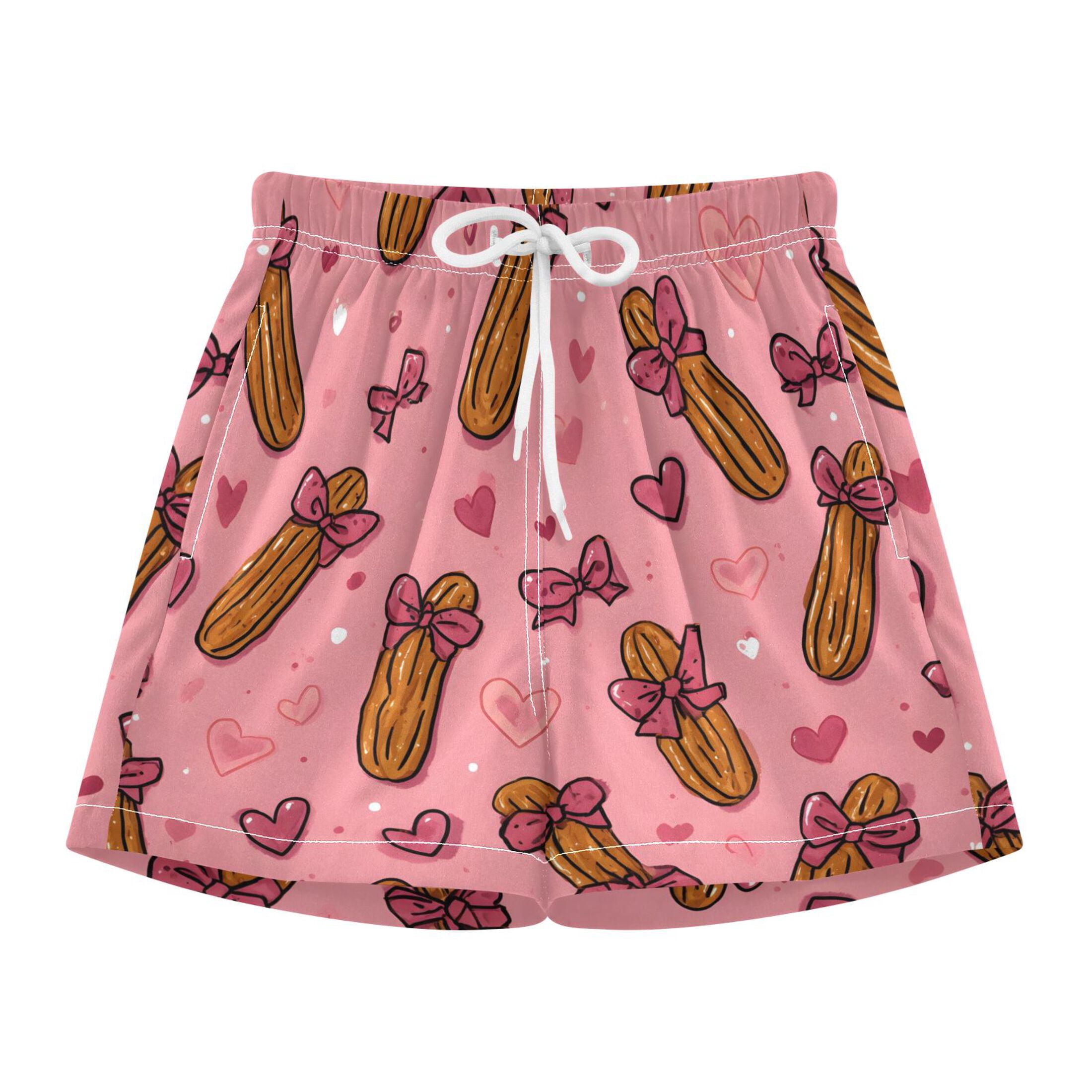 BZSMCE Swim Shorts Bread Heart Bow Pattern For Quick-Dry Shorts With ...