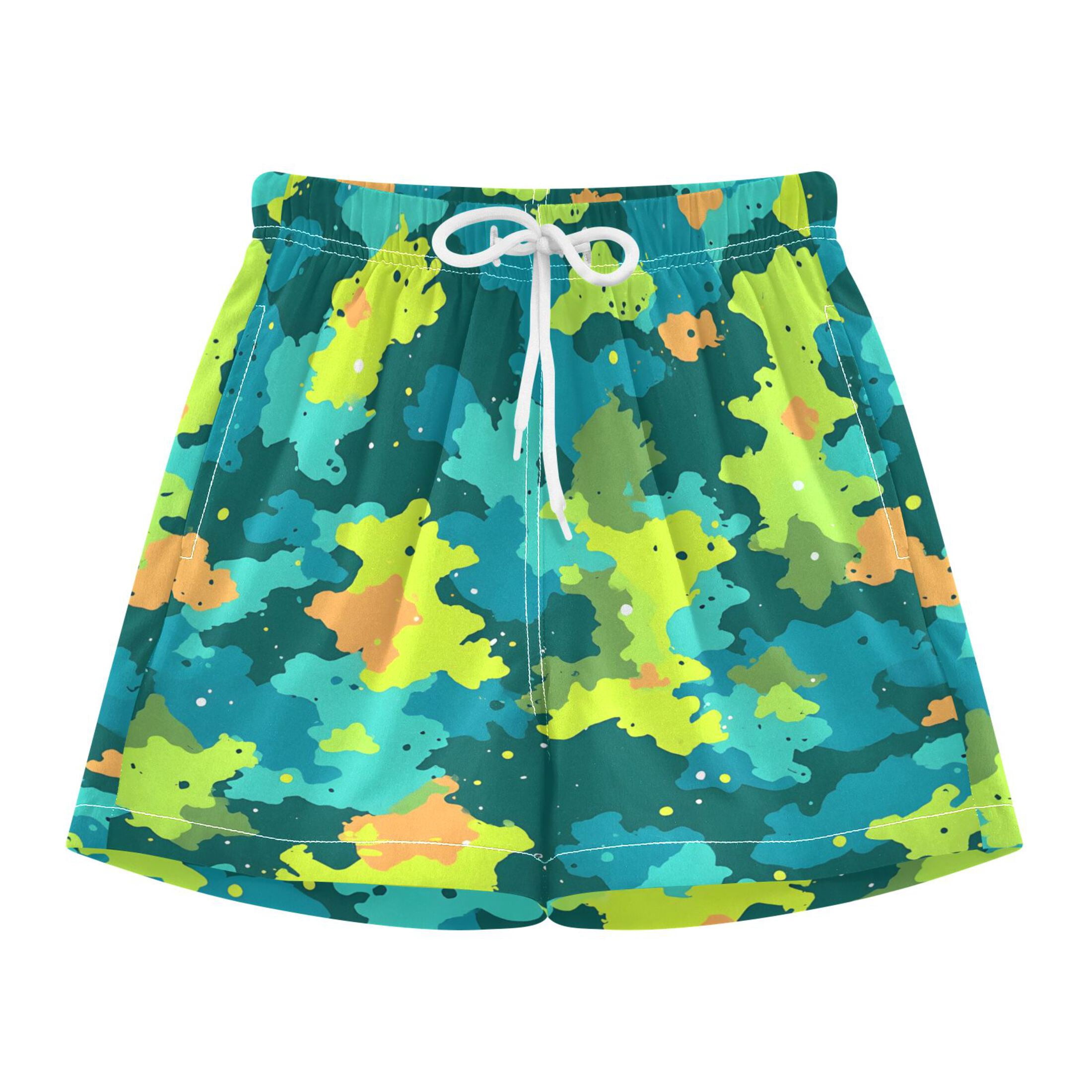 BZSMCE Swim Shorts Bright Green Blue Orange Camouflage Pattern For ...