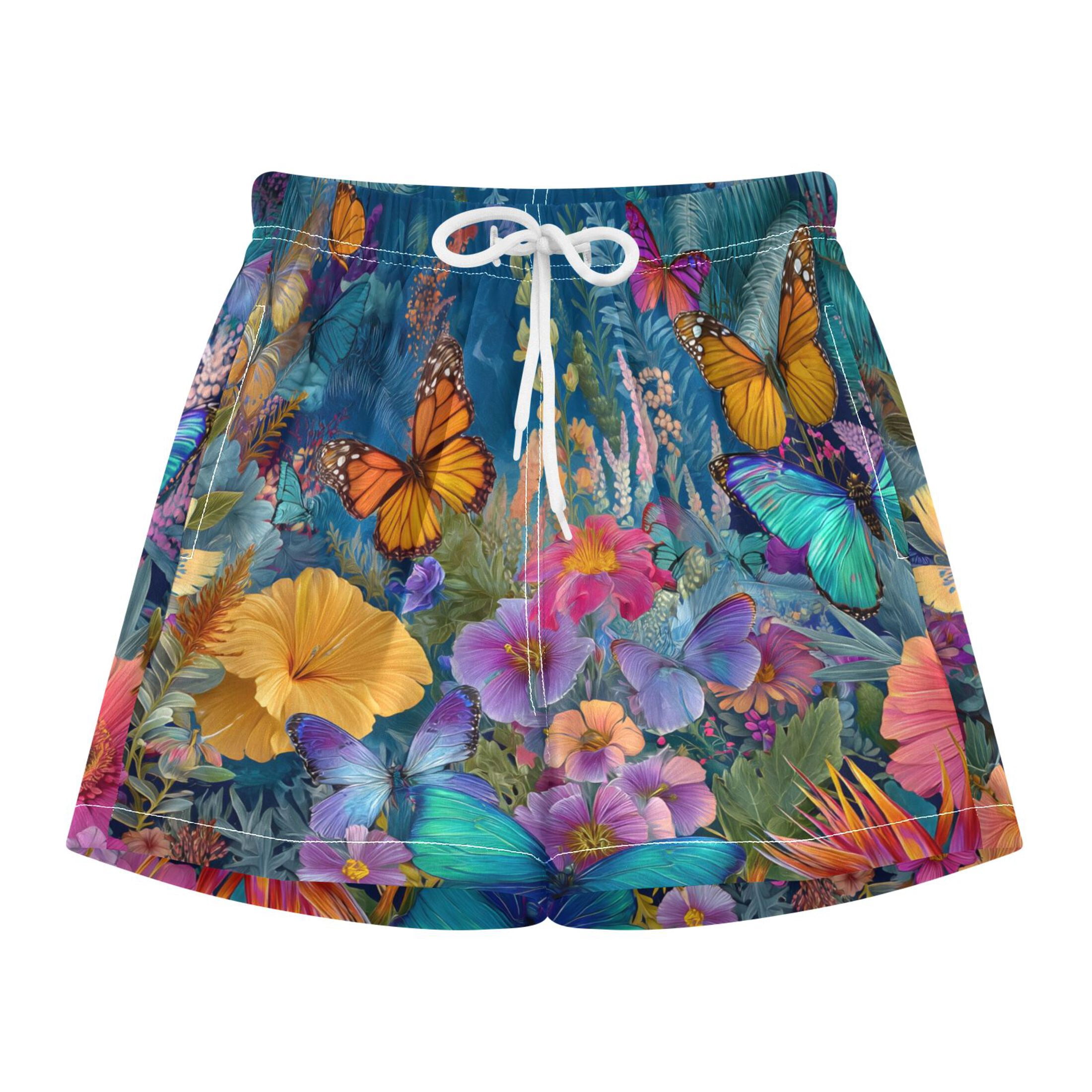 BZSMCE Swim Shorts Butterflies Flowers Leaf For Quick-Dry Shorts With ...