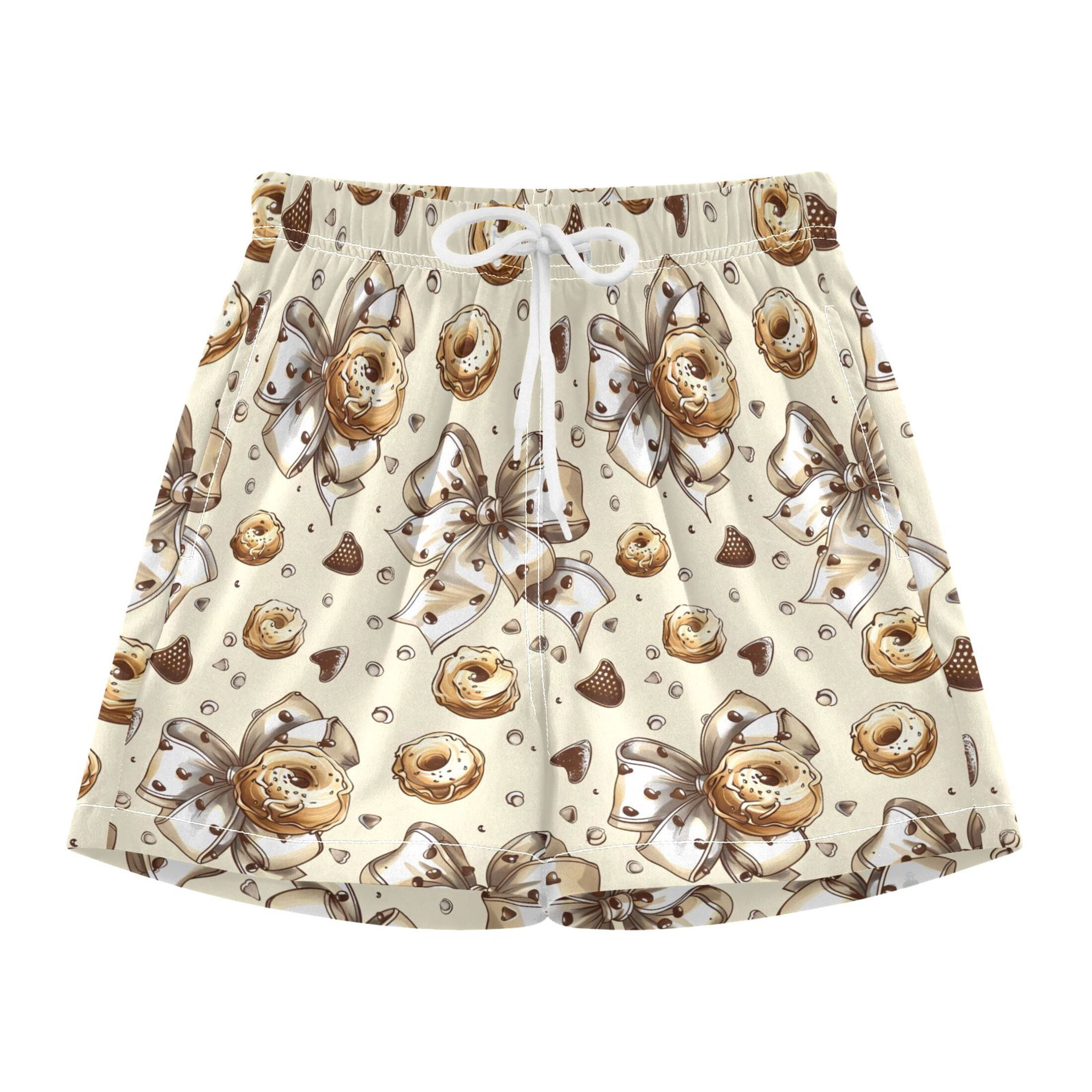 BZSMCE Swim Shorts Chocolate Nut Cookies with Bow Pattern For Quick-Dry ...
