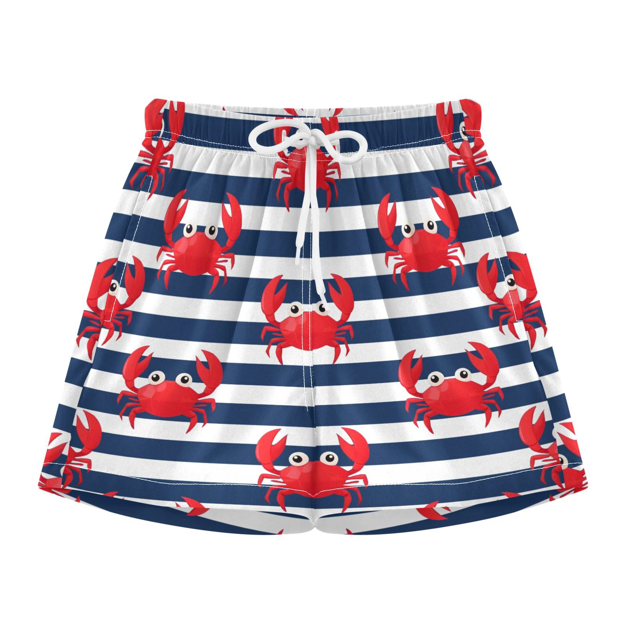 BZSMCE Swim Shorts Crab with Blue and White Stripes Pattern For Quick ...