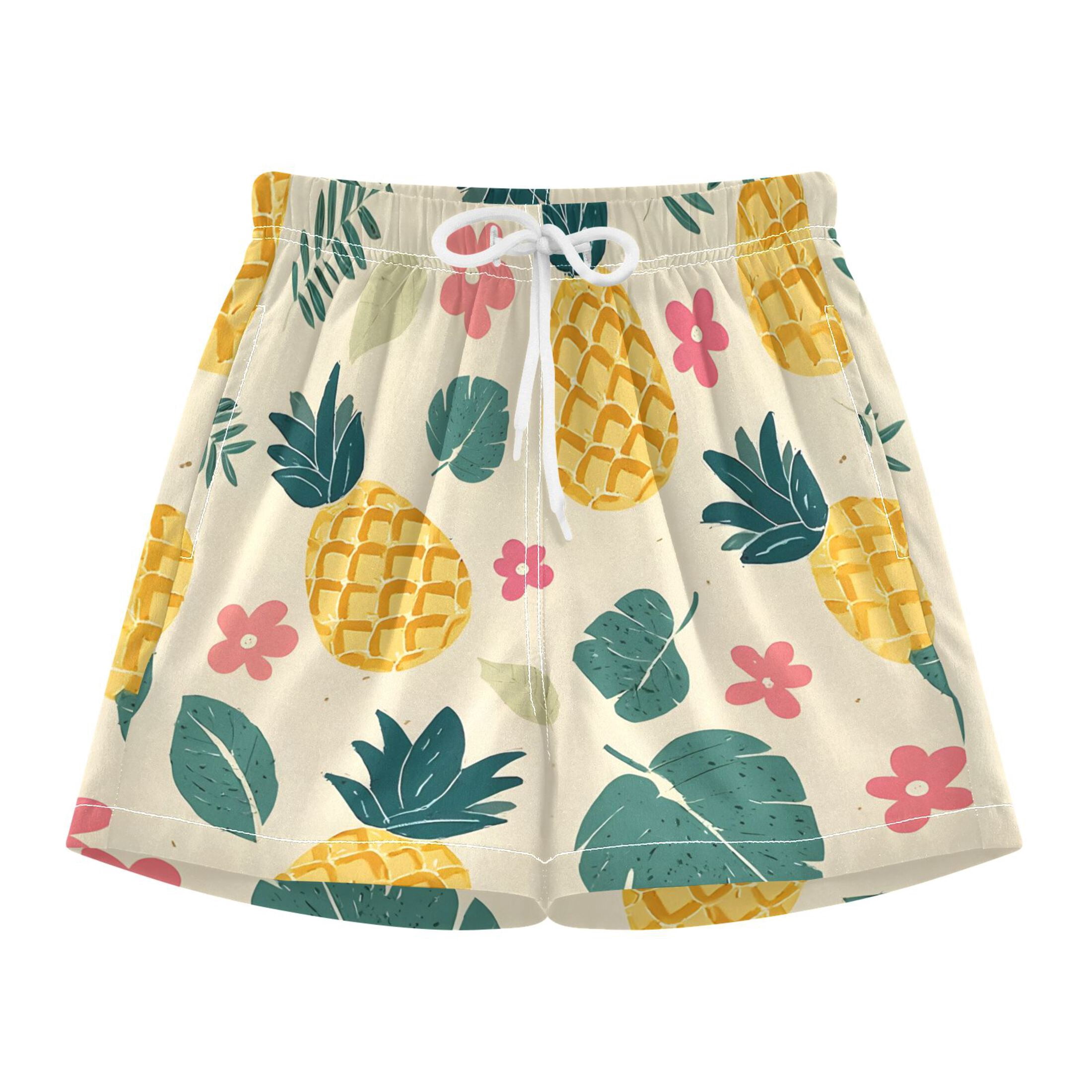 BZSMCE Swim Shorts Cute Pineapple Leave Pink Flower Pattern For Quick ...