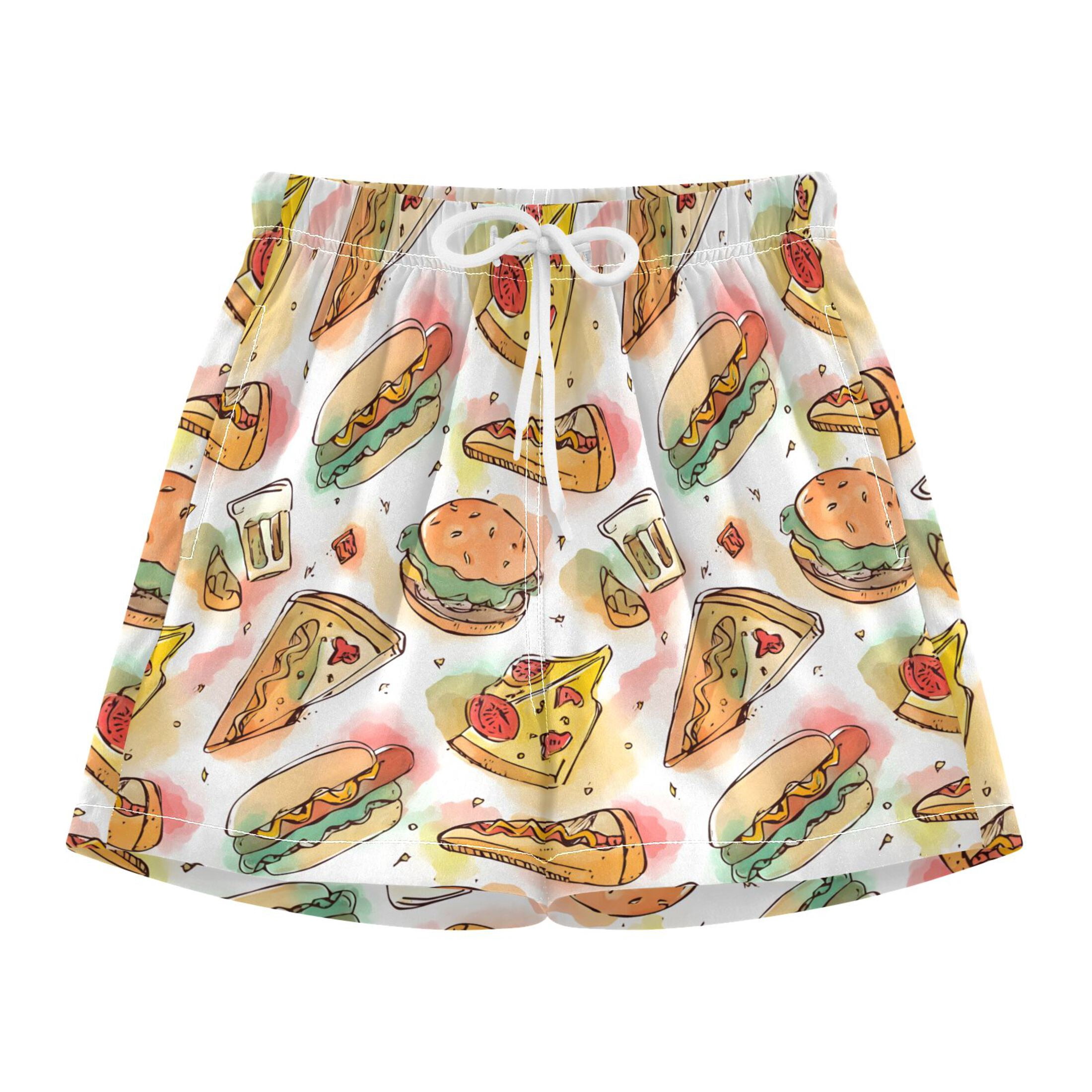 BZSMCE Swim Shorts Cute Pizza Hamburger Pattern For Quick-Dry Shorts ...
