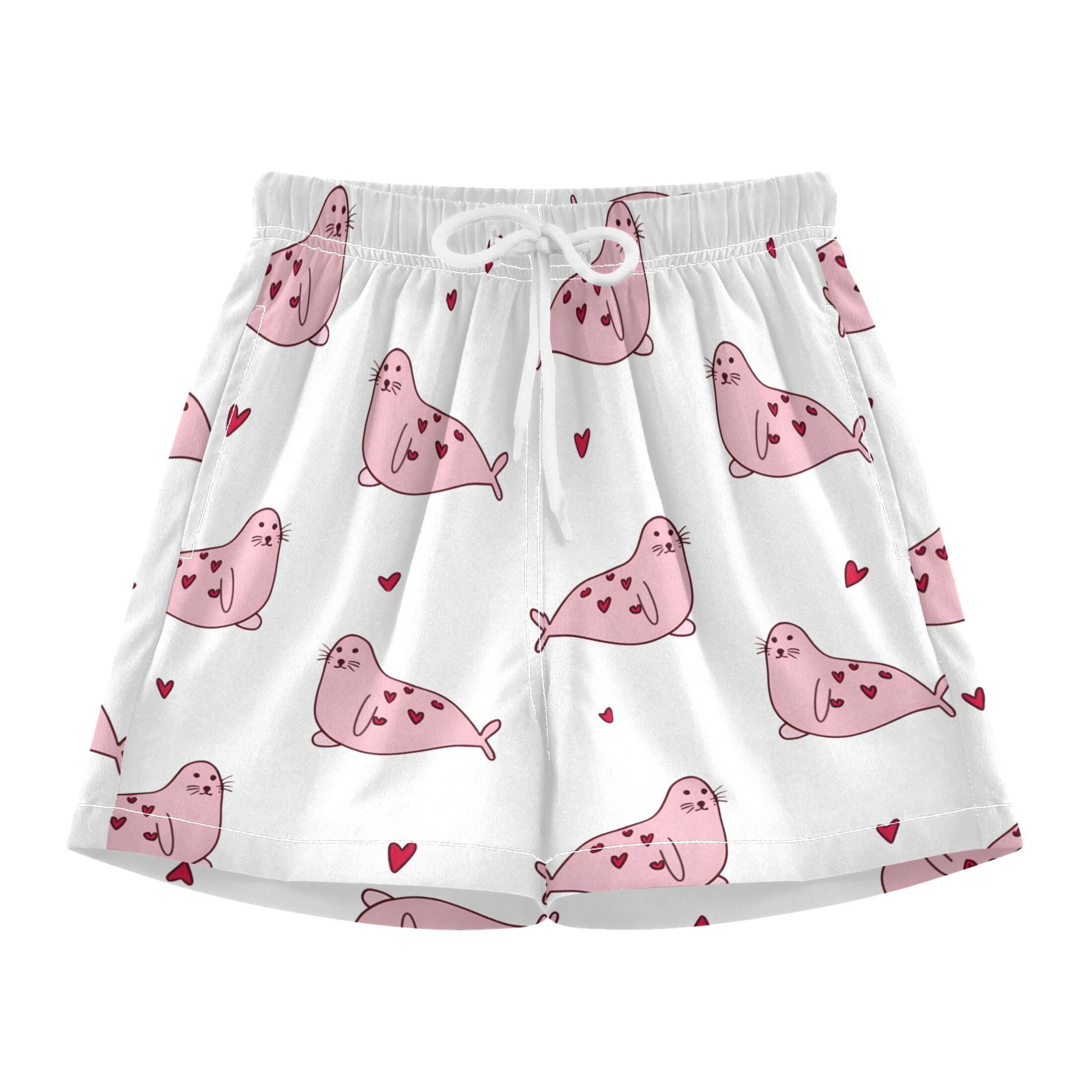 BZSMCE Swim Shorts Cute Seal Pink Pattern For Quick-Dry Shorts With ...