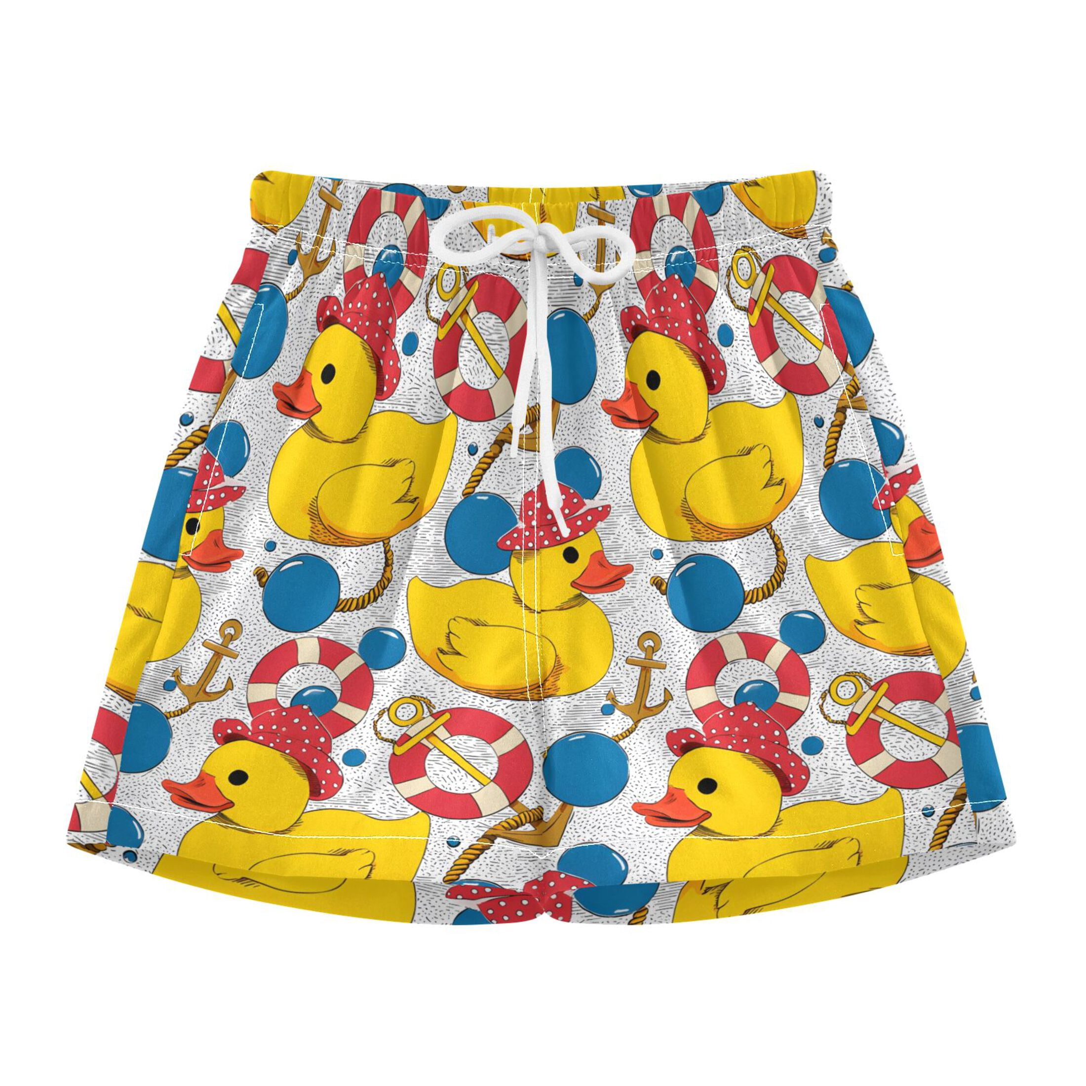 BZSMCE Swim Shorts Cute Yellow Duck Life Buoy Pattern For Quick-Dry ...