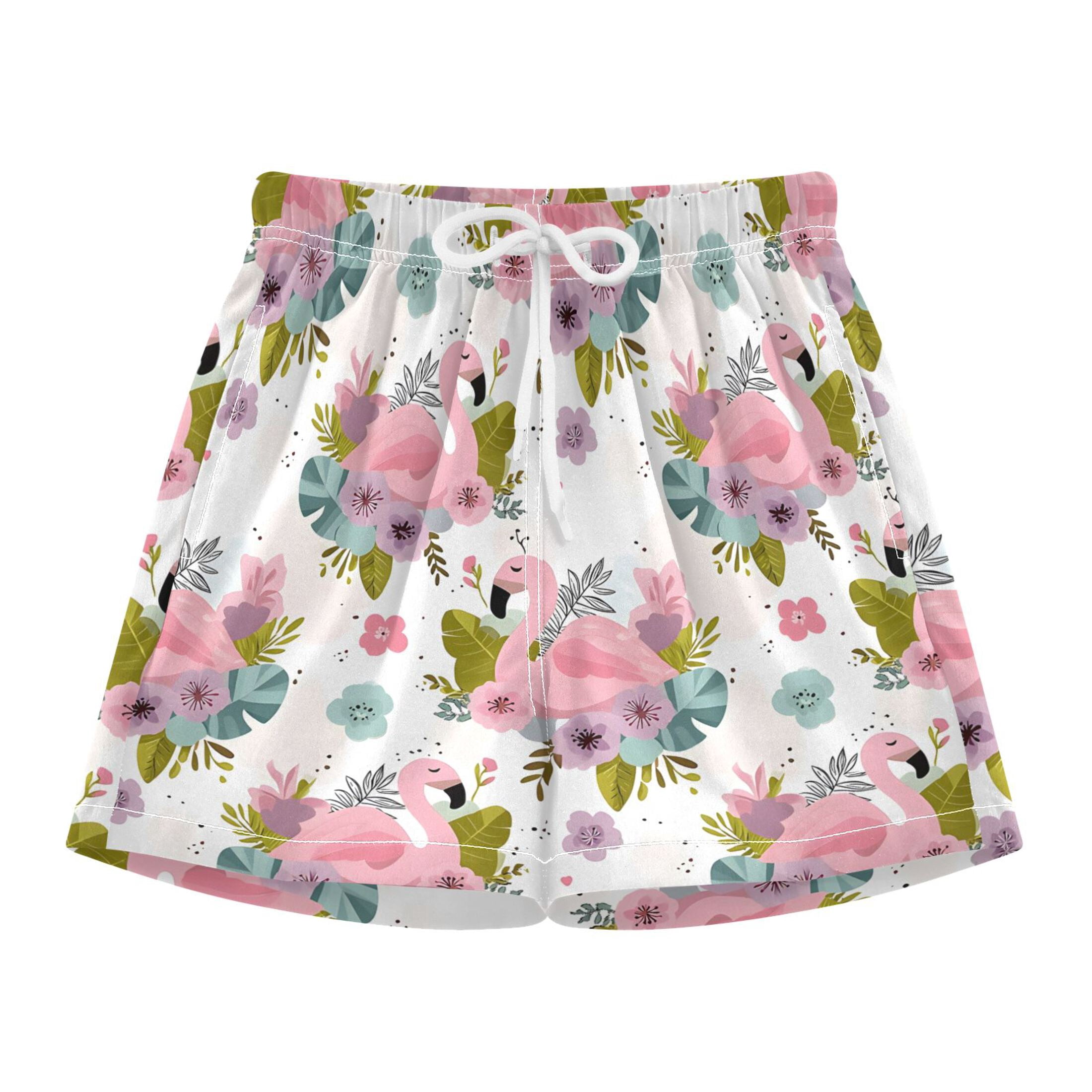 BZSMCE Swim Shorts Flamingo Surrounded by Flower Pattern For Quick-Dry ...