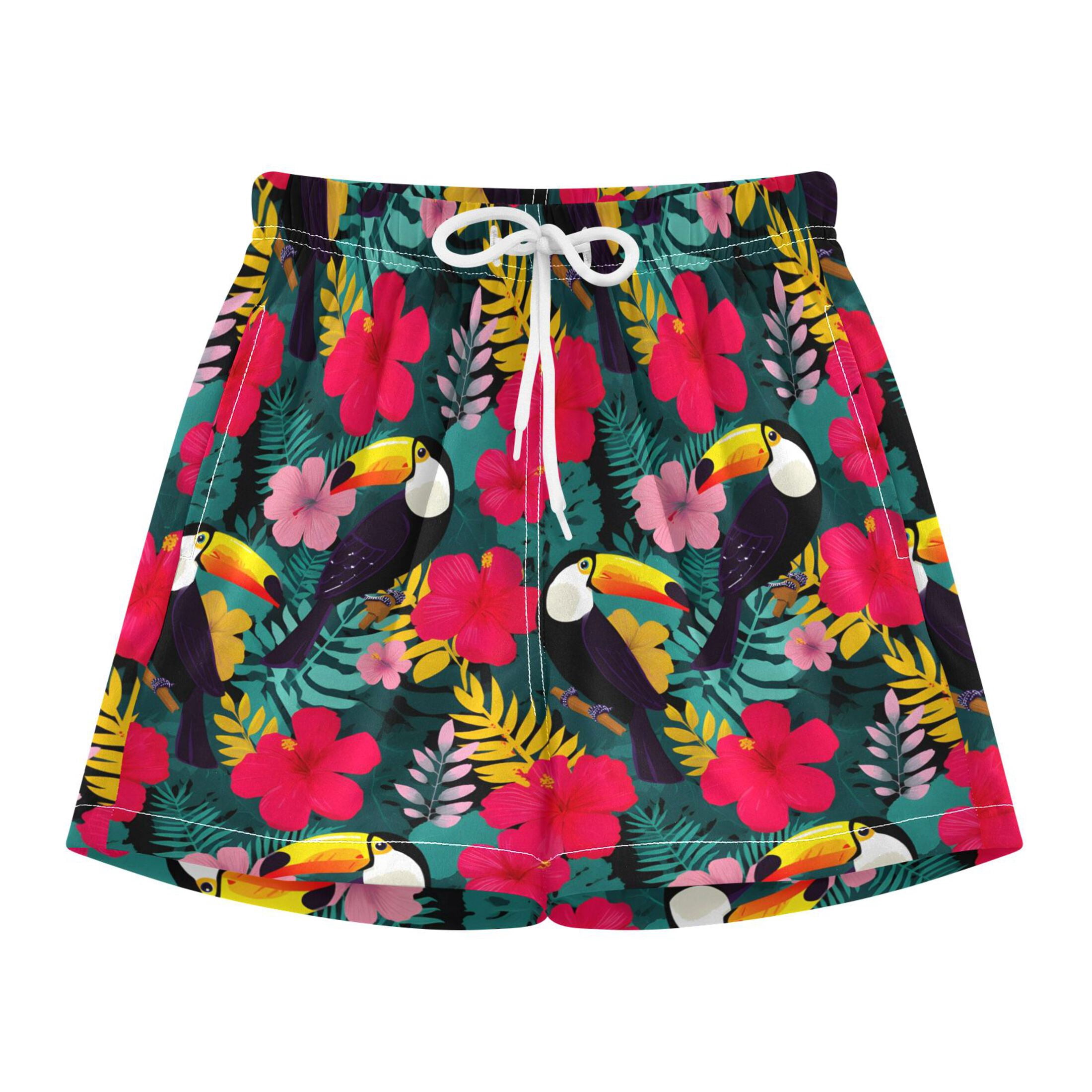 BZSMCE Swim Shorts Flower Leaf Toucan Pattern For Quick-Dry Shorts With ...