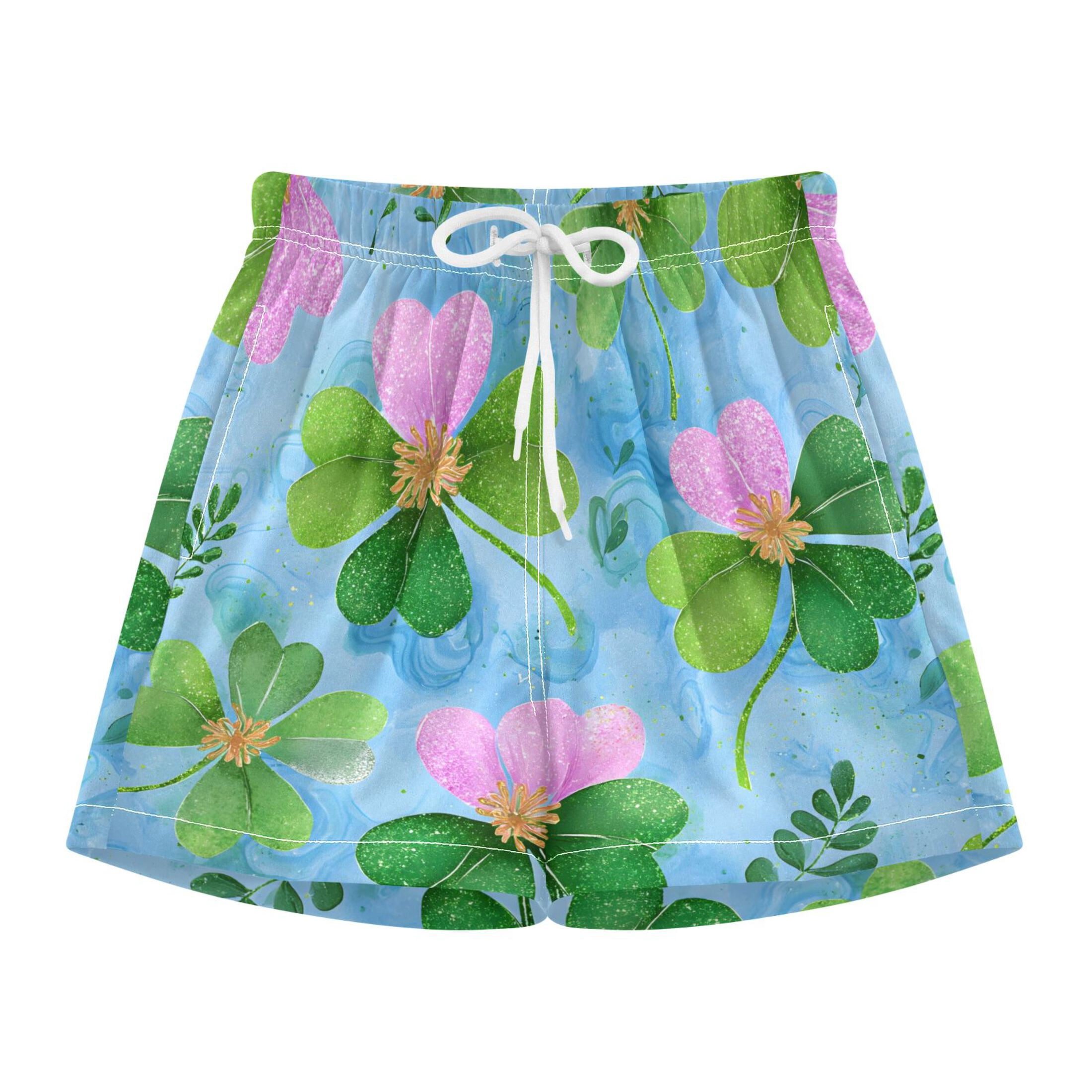 BZSMCE Swim Shorts Four Leaf Clover Blue Background Pattern For Quick ...