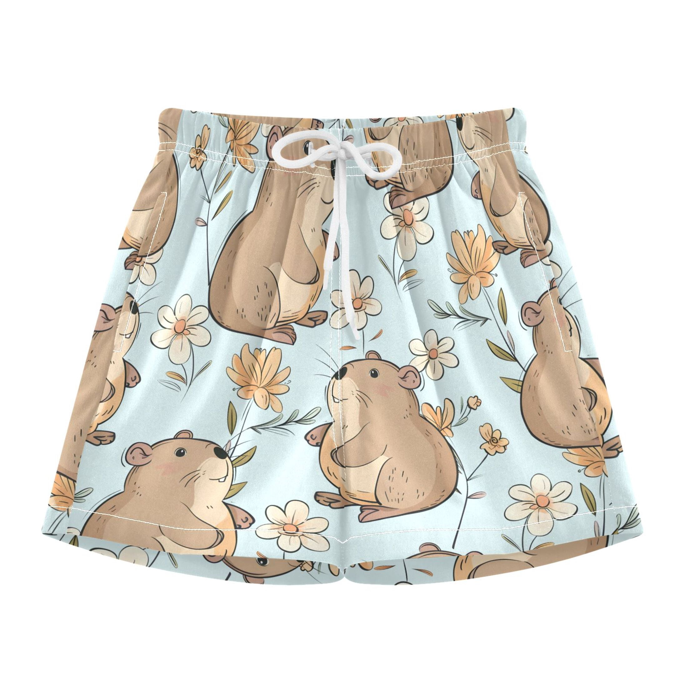 BZSMCE Swim Shorts Groundhog Flower Pattern For Quick-Dry Shorts With ...