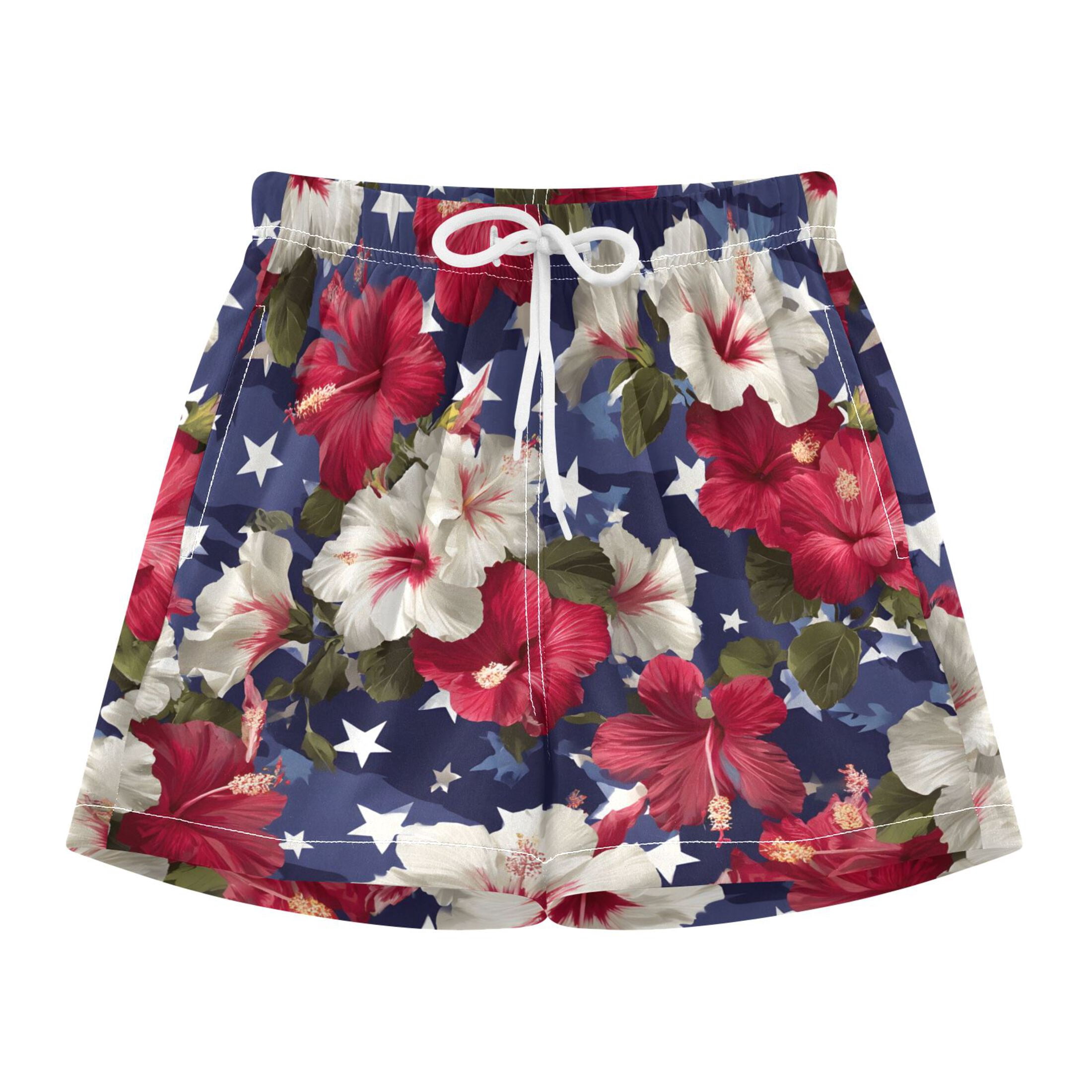 BZSMCE Swim Shorts Hibiscus Flowers Star Pattern For Quick-Dry Shorts ...