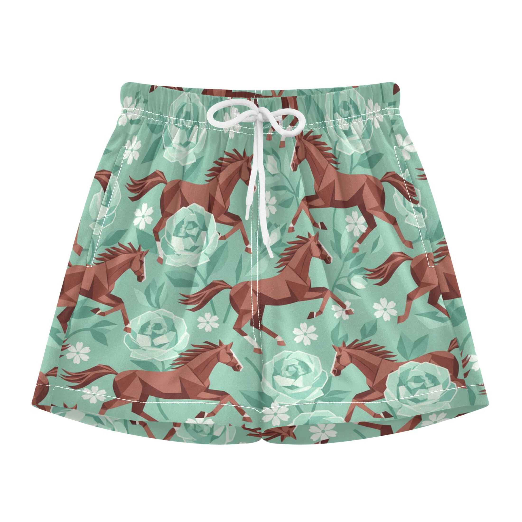 BZSMCE Swim Shorts Horses and Flowers For Quick-Dry Shorts With Anti ...