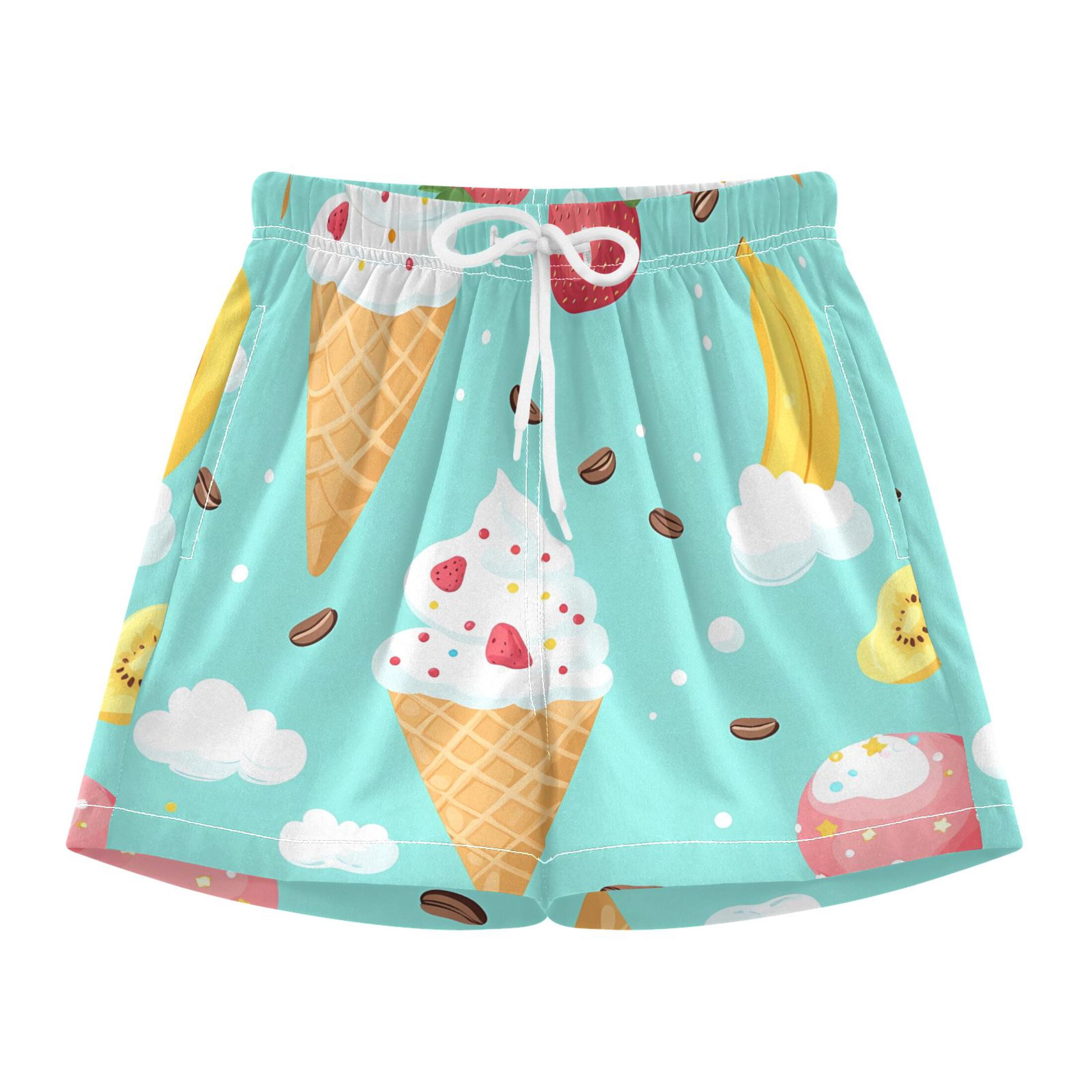BZSMCE Swim Shorts Ice Cream Strawberry Banana Pattern For Quick-Dry ...