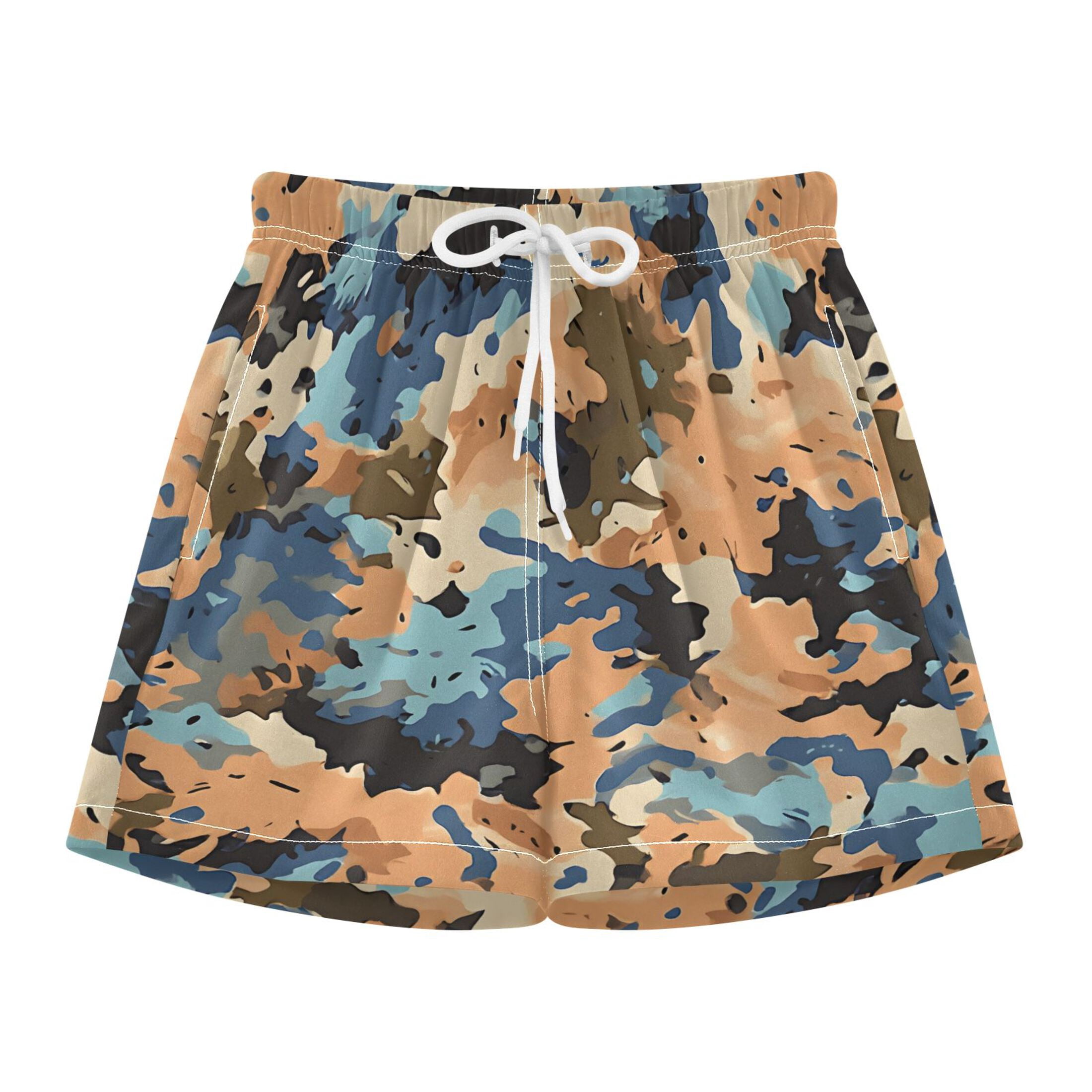 BZSMCE Swim Shorts Light Brown Blue Black Camouflage Pattern For Quick ...