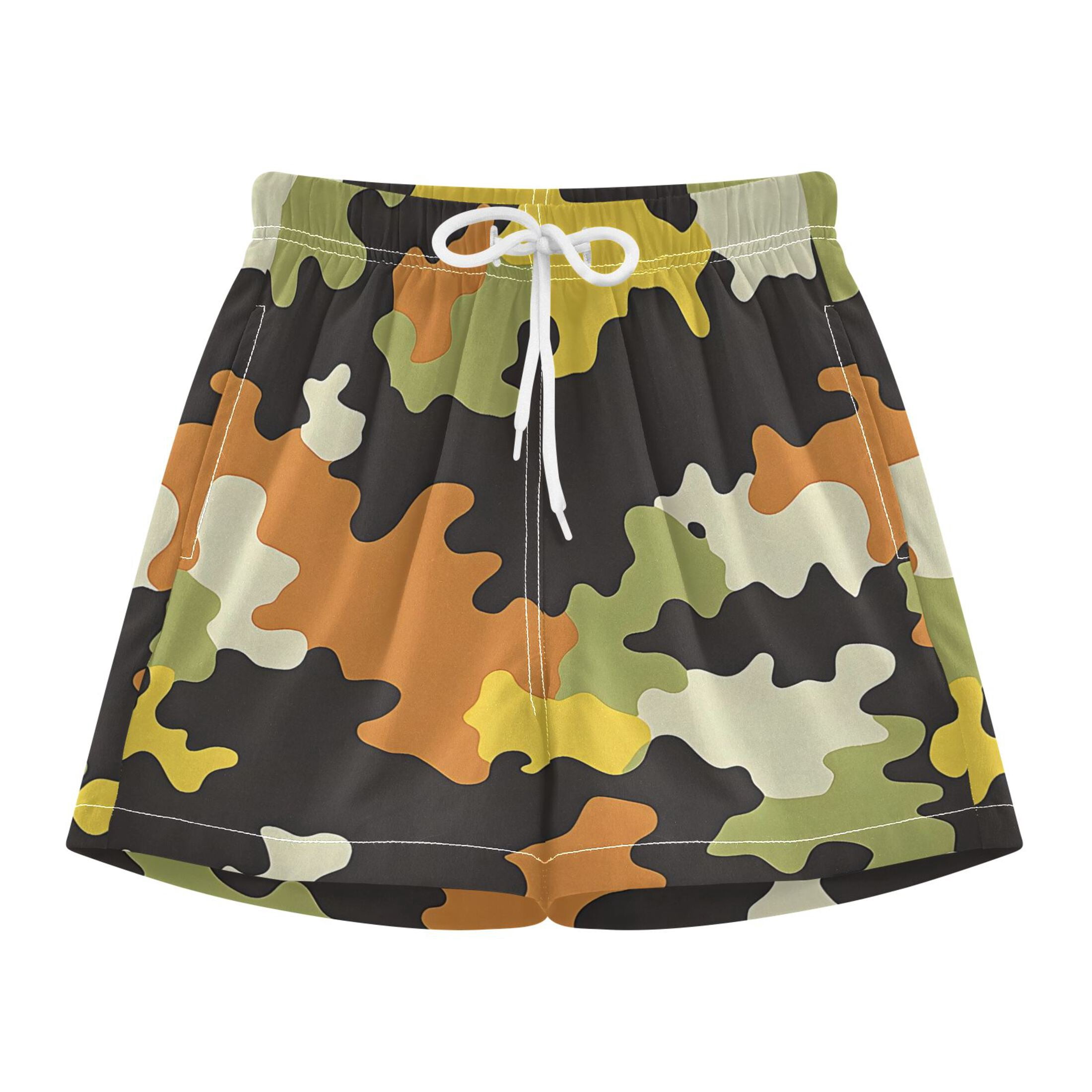 BZSMCE Swim Shorts Orange Black Yellow Green Camouflage Pattern For ...
