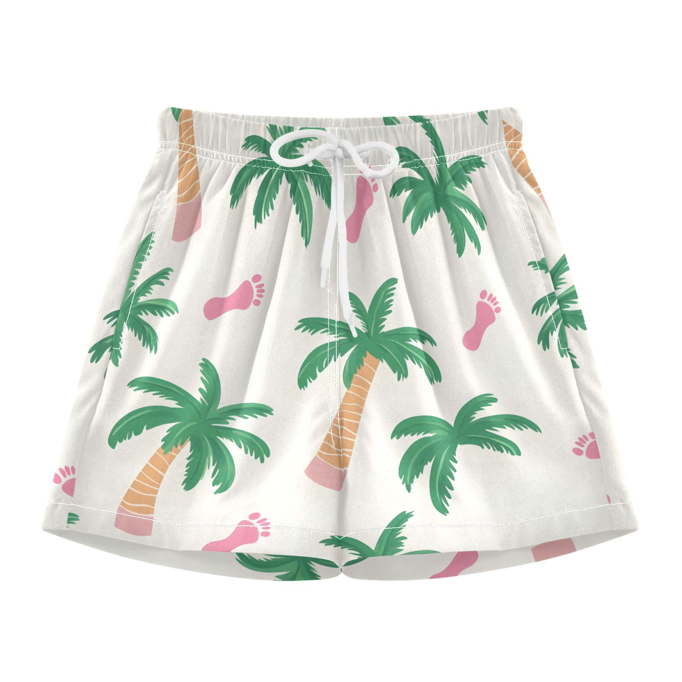 BZSMCE Swim Shorts Palm Tree Footprints Pattern For Quick-Dry Shorts ...