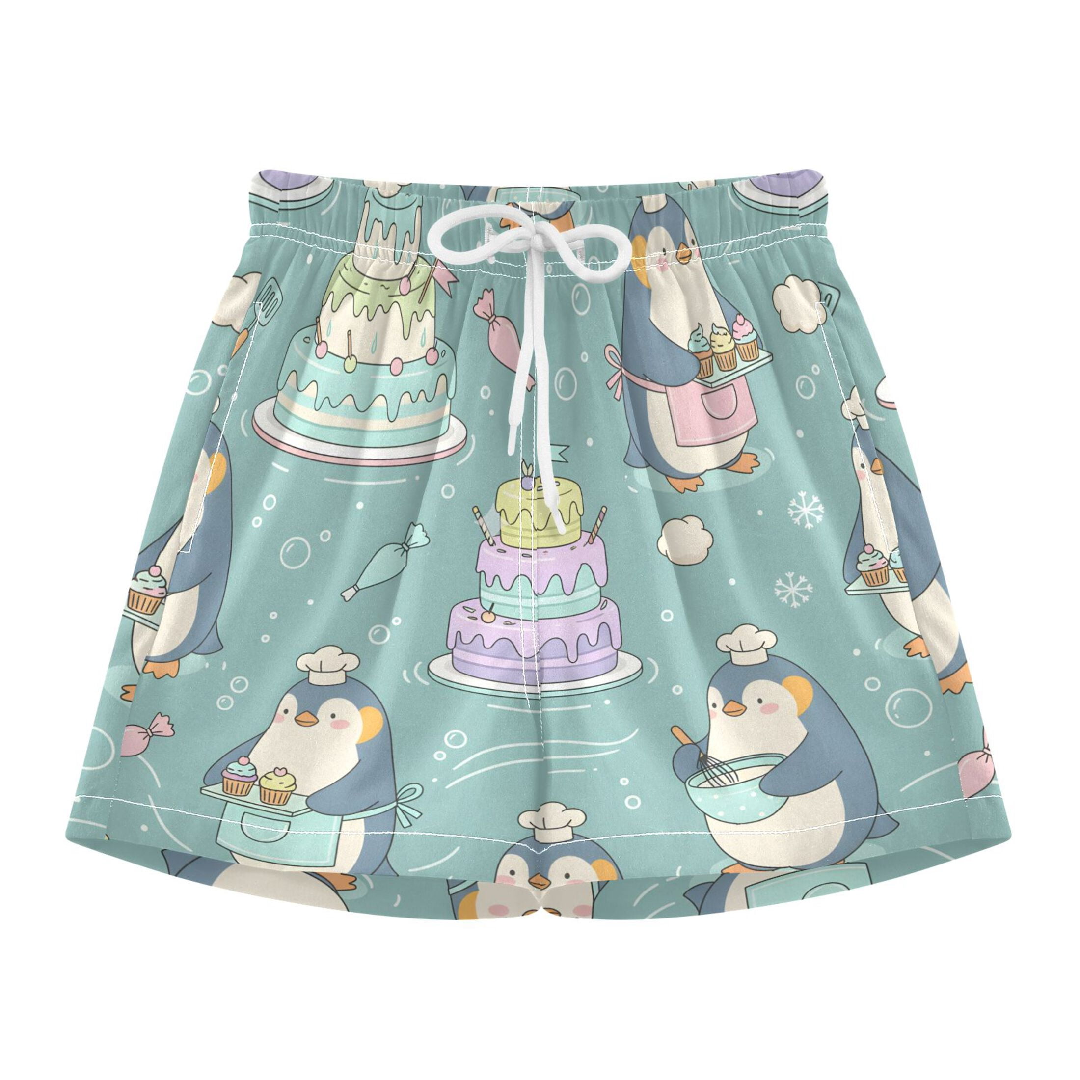 BZSMCE Swim Shorts Penguin Cake Pattern For Quick-Dry Shorts With Anti ...