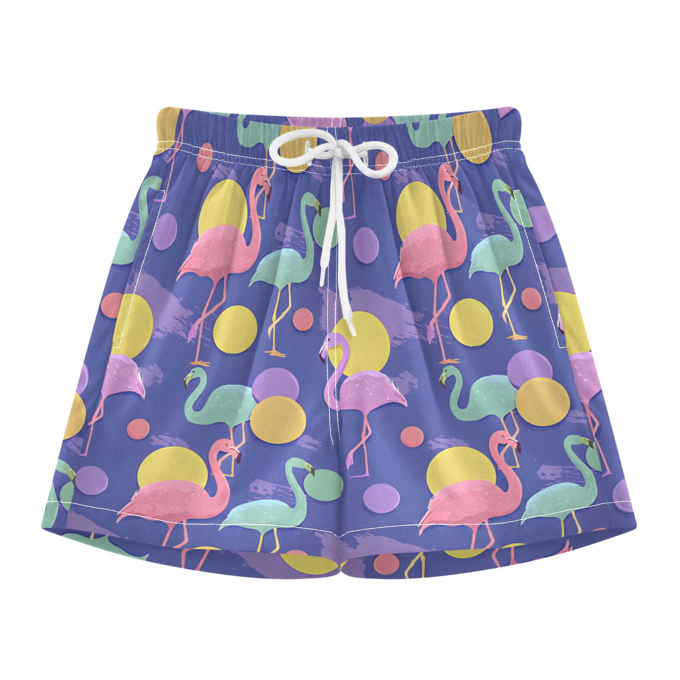 BZSMCE Swim Shorts Purple Cartoon Flamingo Pattern For Quick-Dry Shorts ...